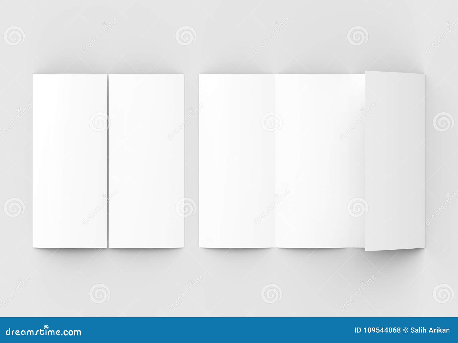 Four Folded - 4-Fold - Vertical Brochure Mock-up Isolated on Soft Gray ...