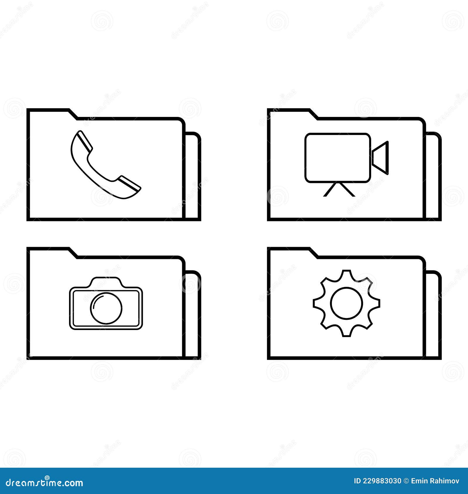 Four Folders Sign. Folder with a Handset, a Camera Illustration Stock ...