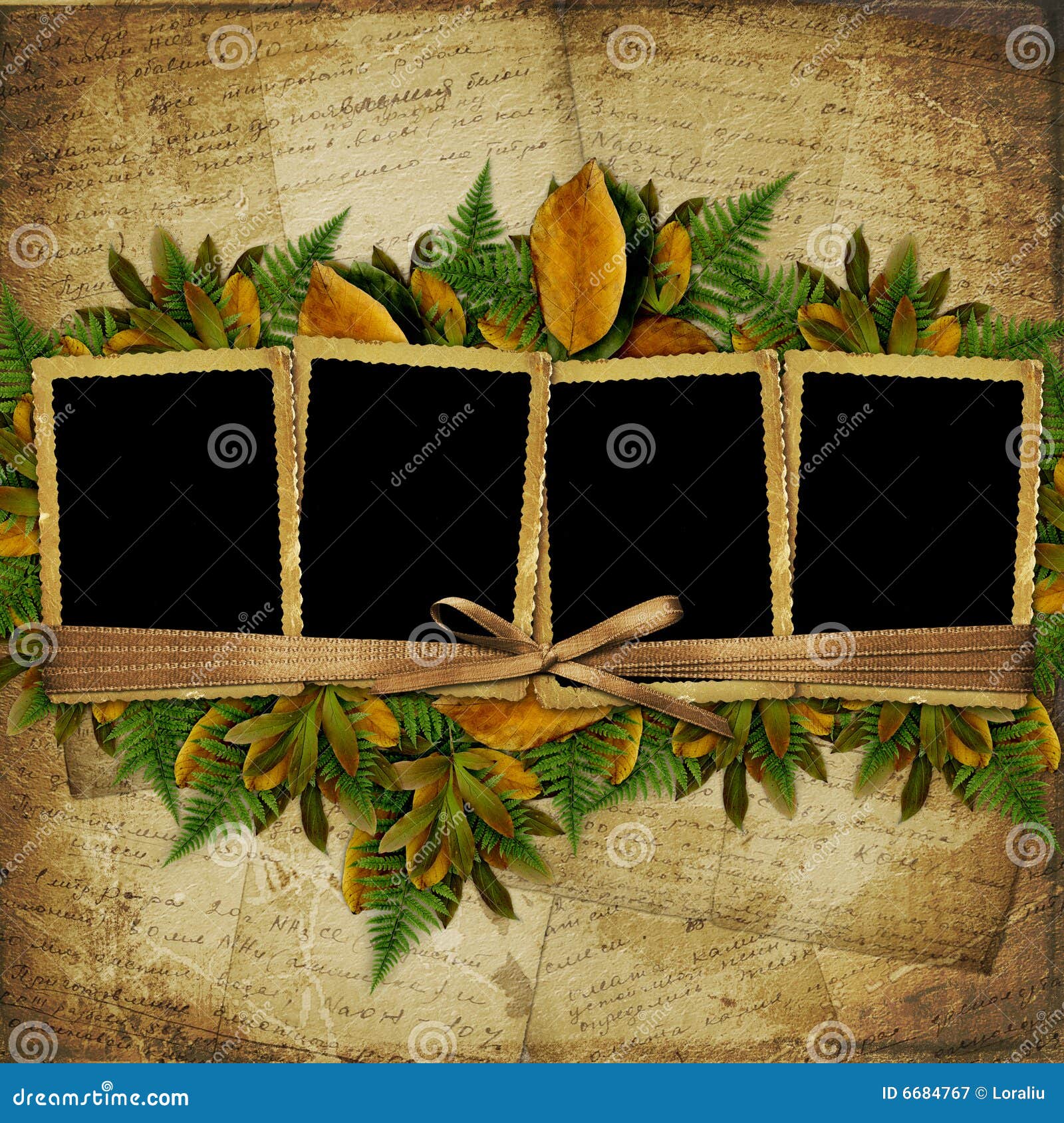 Four Frame With Ribbons And Bow To Old Photos Stock Image ...