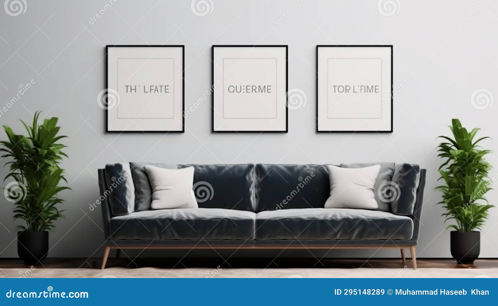 Four Frames Mock Up in Modern Living Room Interior, 3d Rendering Stock ...