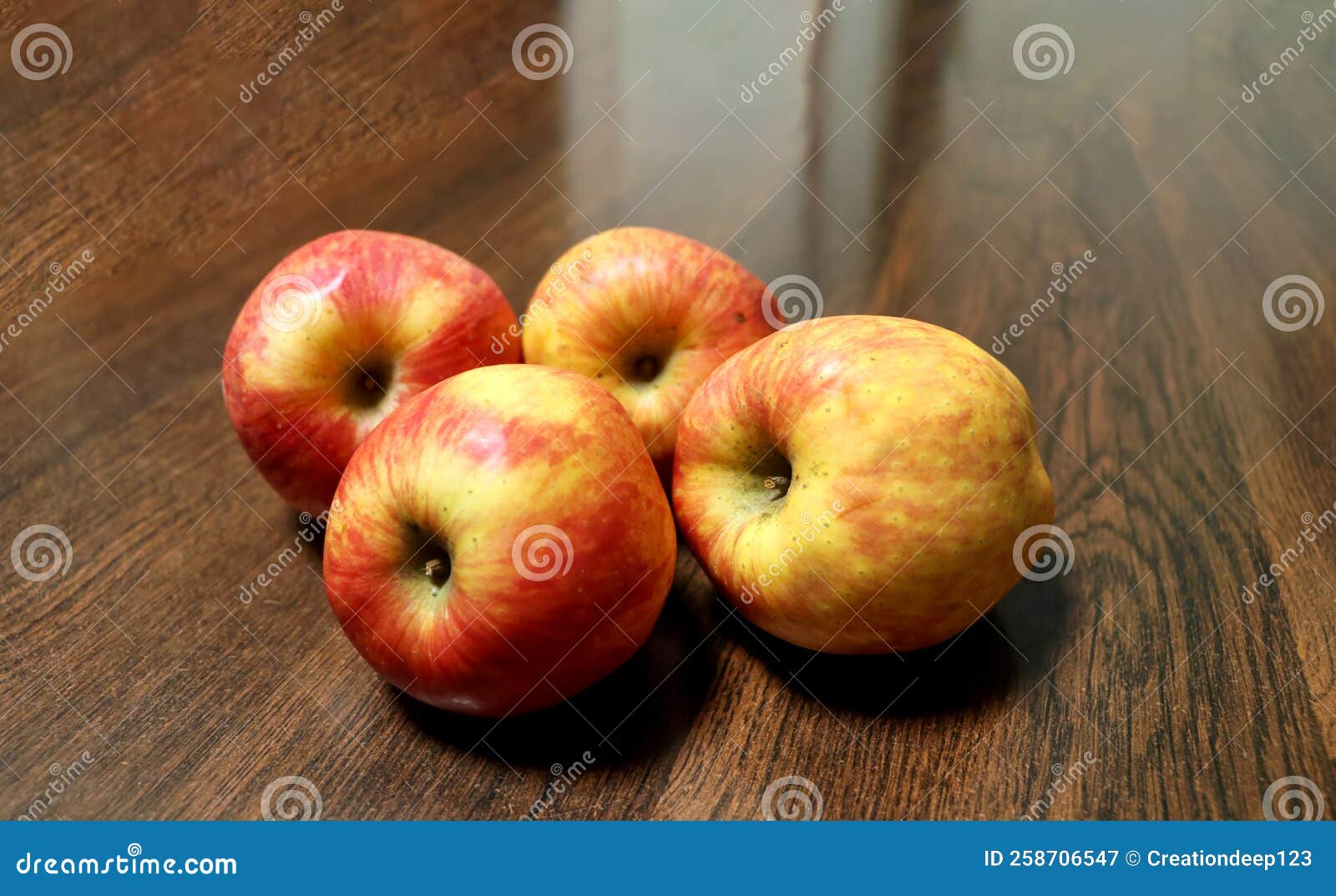 Four Fresh Apples Difference Colors on Wood Table Stock Image - Image ...