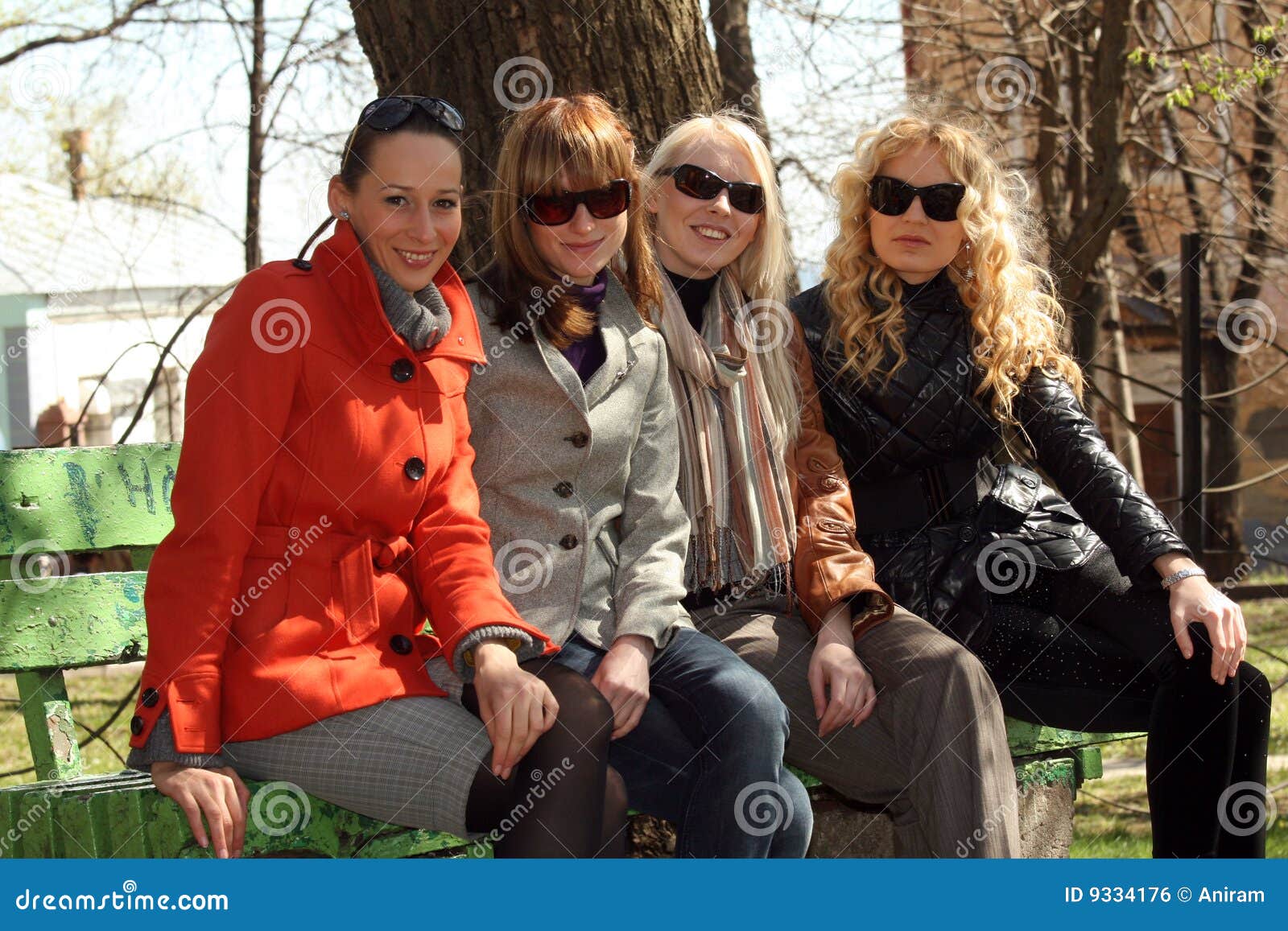 Four Friends stock photo. Image of bench, outdoor, sitting - 9334176