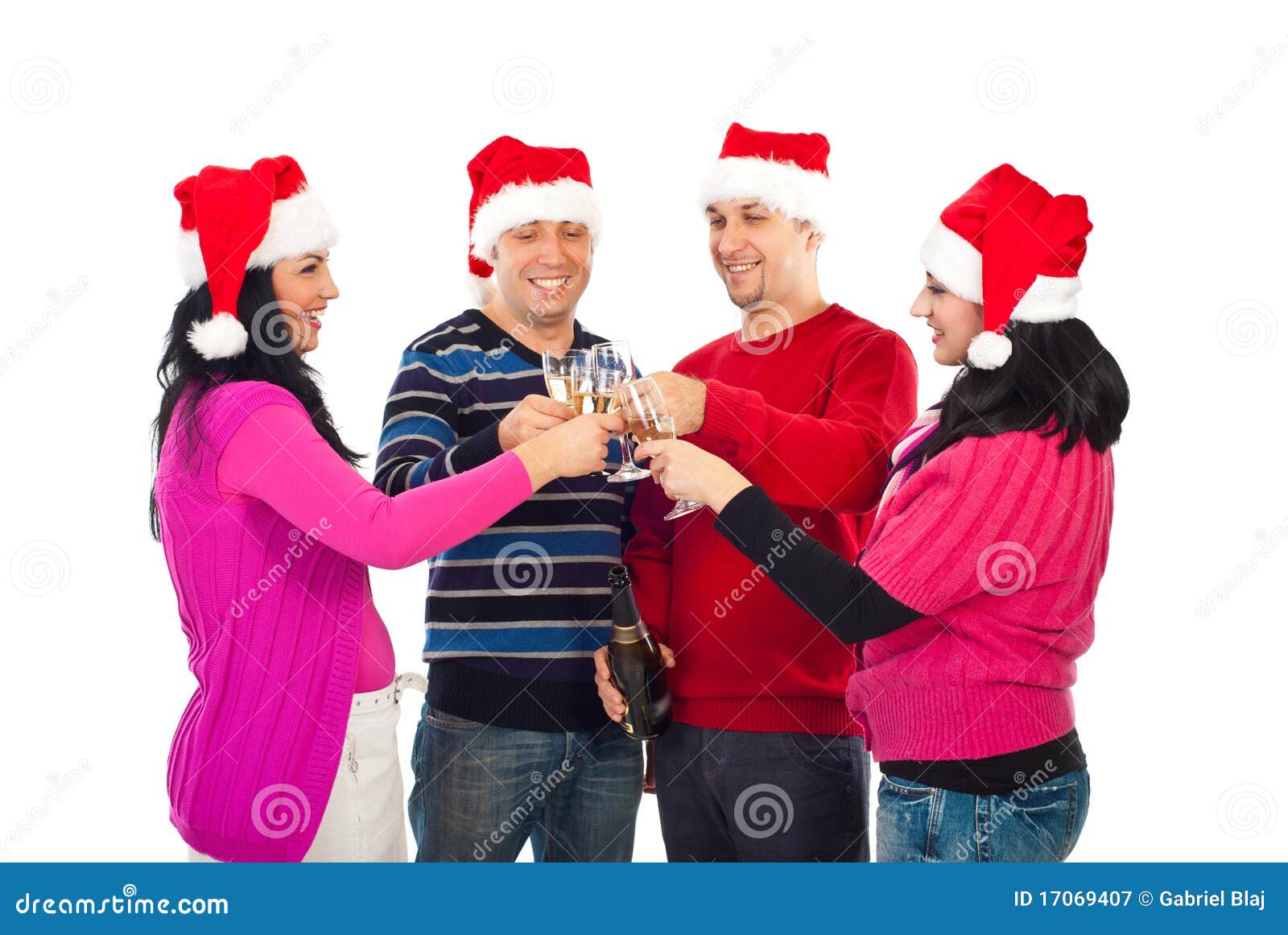Four Friends Cheers for Christmas Stock Image - Image of celebrating ...