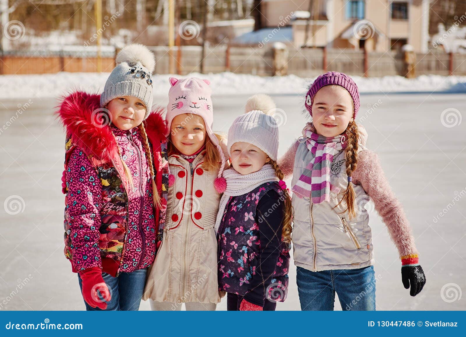 Four Friends Have Fun at the Rink Stock Photo - Image of healthy, blade ...