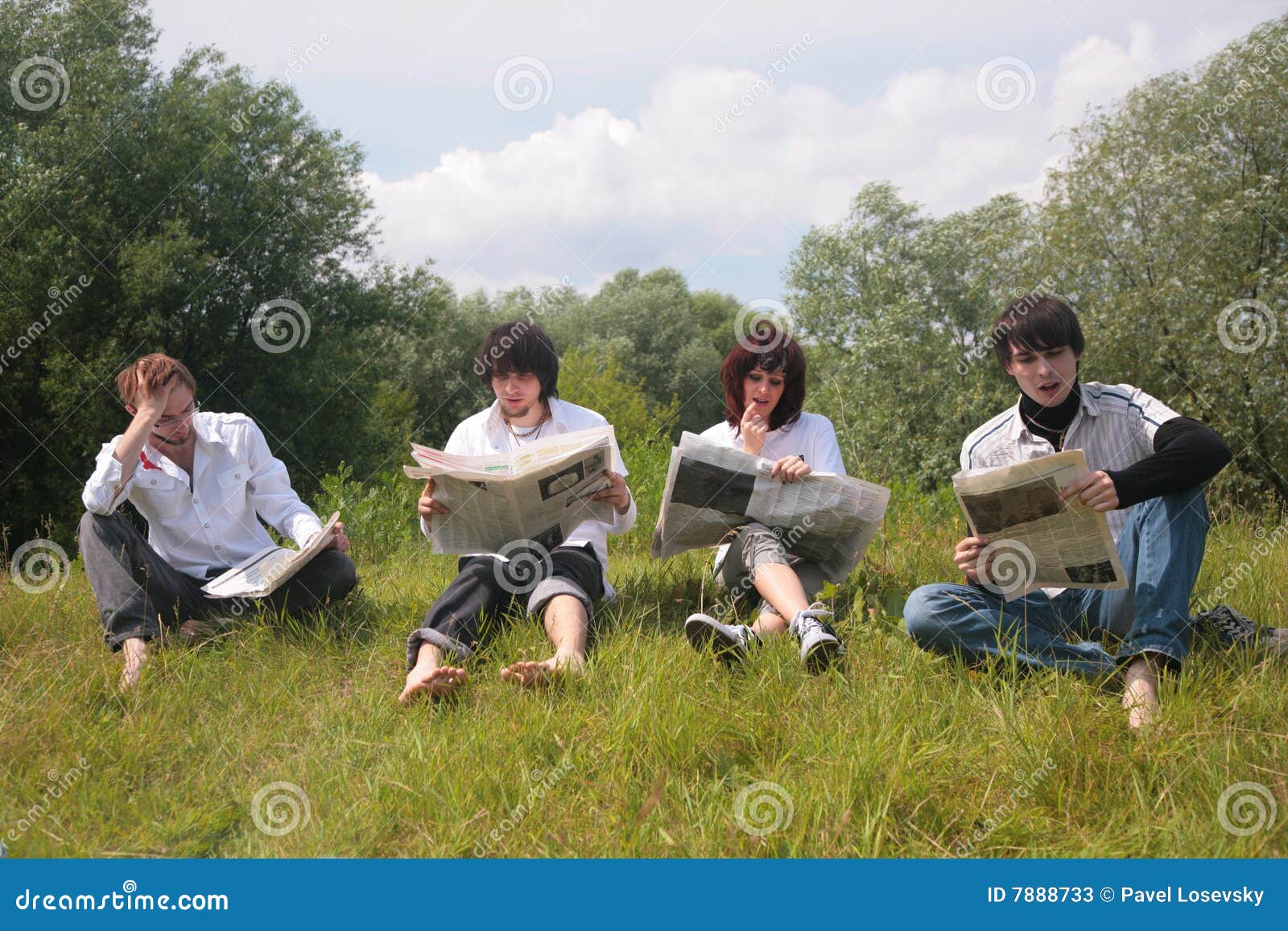 Four Friends Read Newspapers Stock Image - Image of female, newspaper ...
