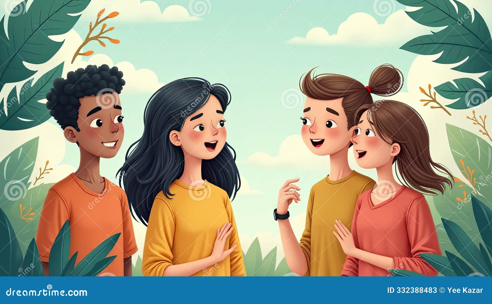 Four Friends Talking and Laughing Together. Stock Illustration ...
