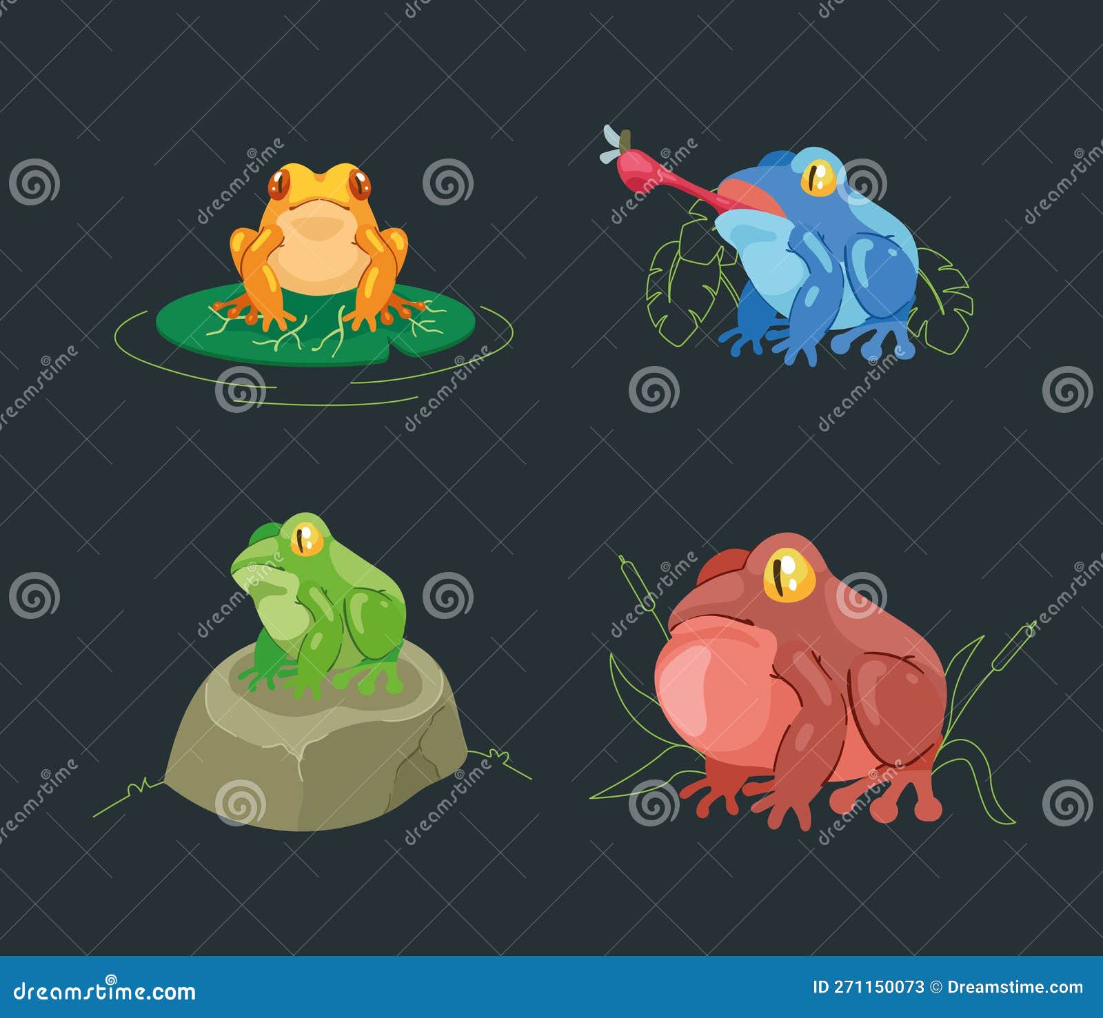 Four frogs amphibians stock illustration. Illustration of yellow ...