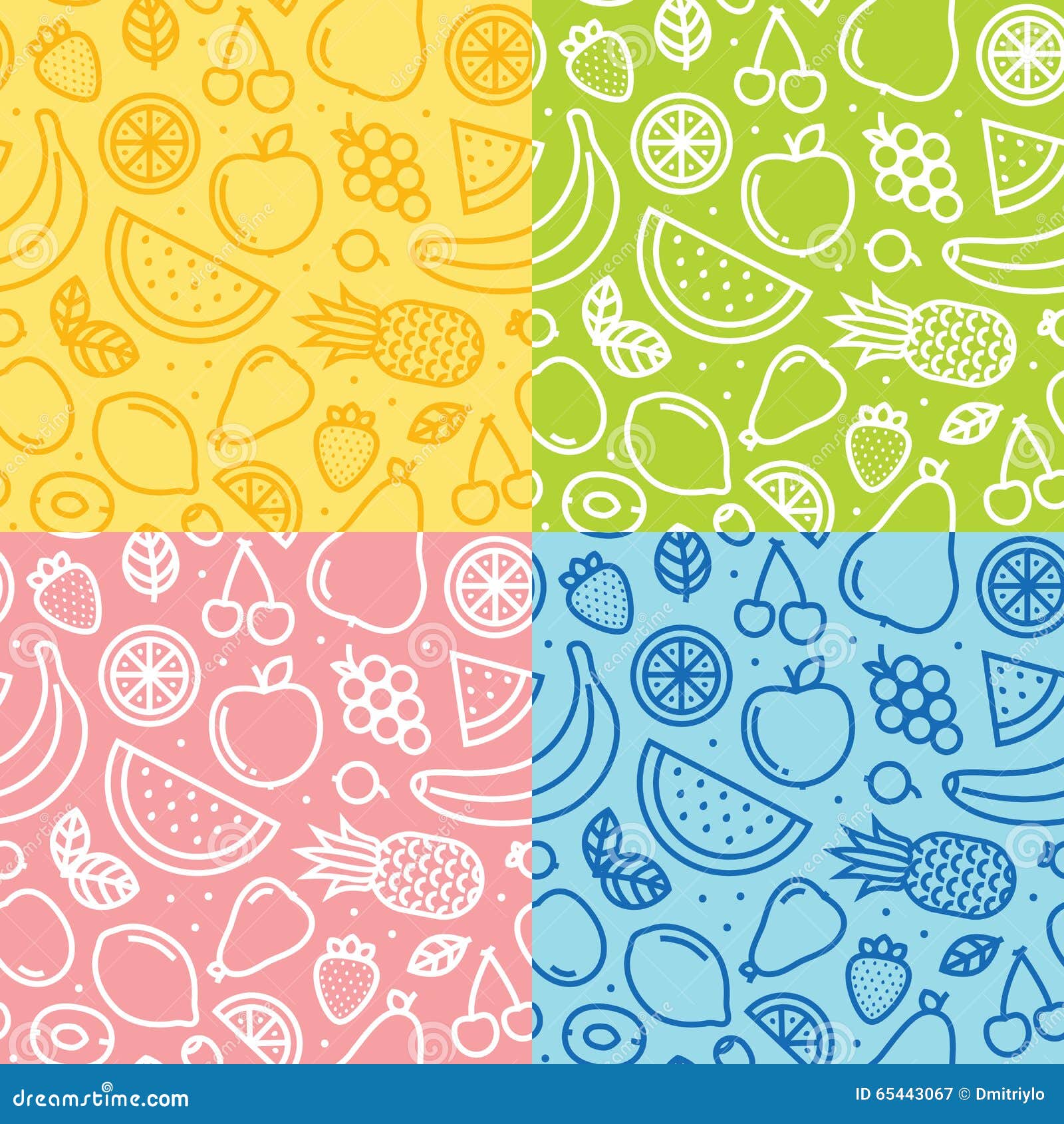 Four Fruits Seamless Vector Pattern Set Stock Vector - Illustration of ...
