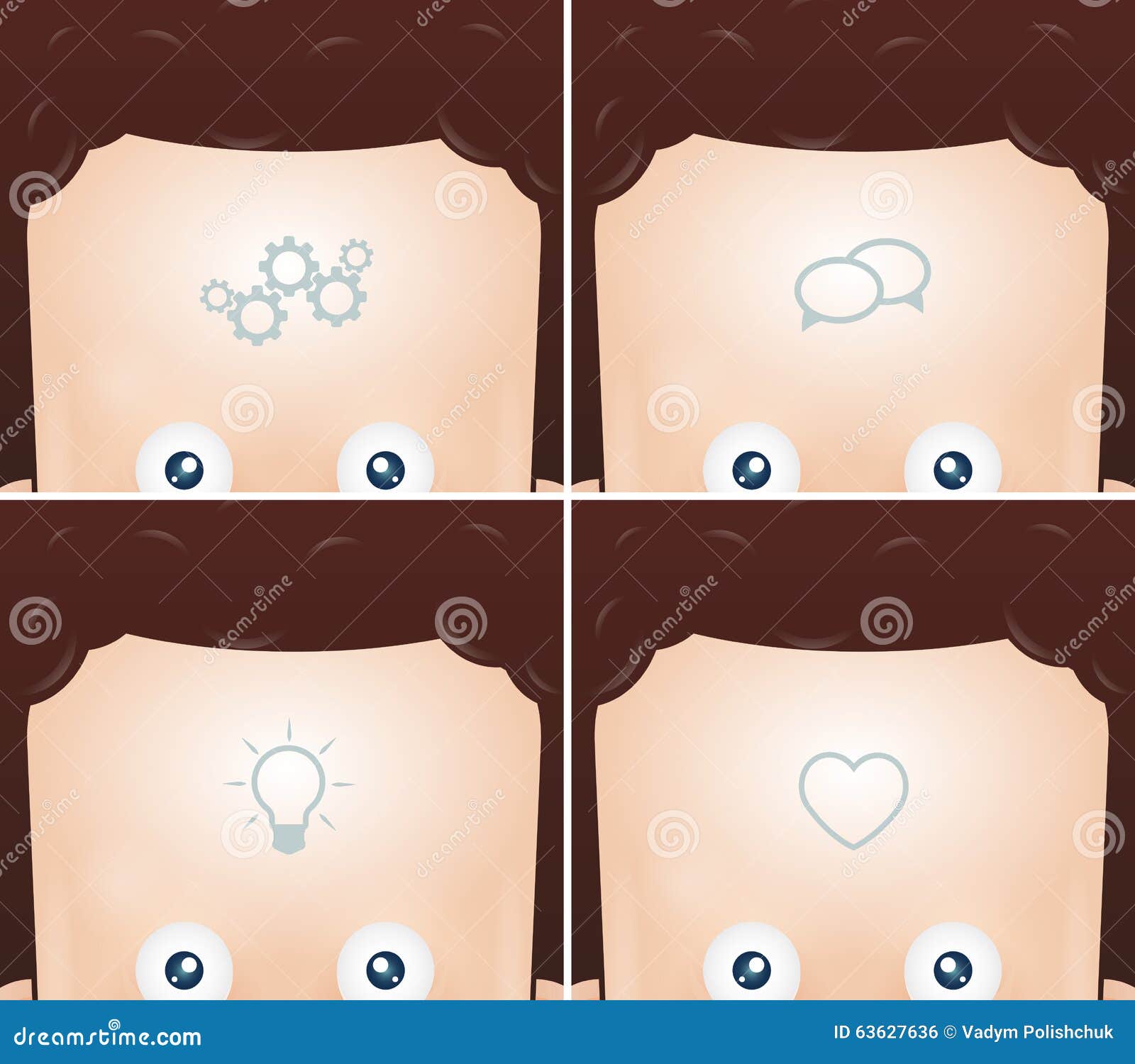 Four Funny Cartoon Heads with Visualization of Stock Vector ...