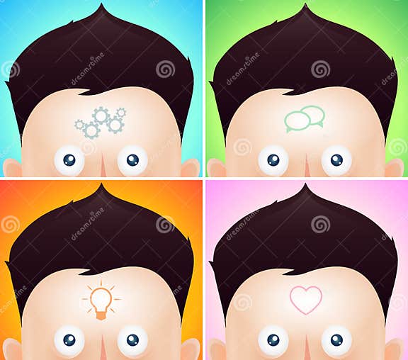 Four Funny Cartoon Heads with Visualization Stock Vector - Illustration ...