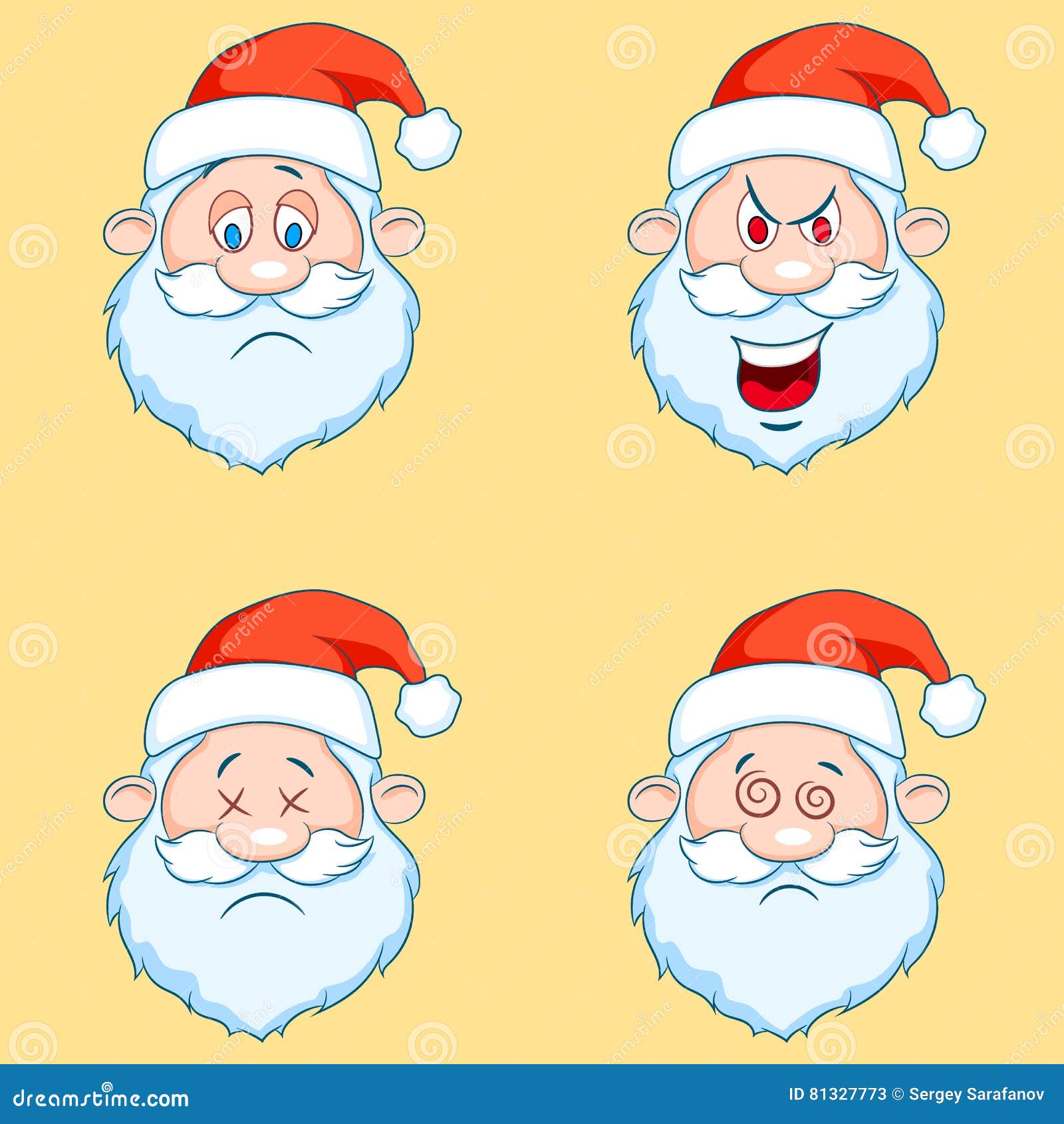 Four Funny Santa Claus Heads - Set. Stock Vector - Illustration of ...