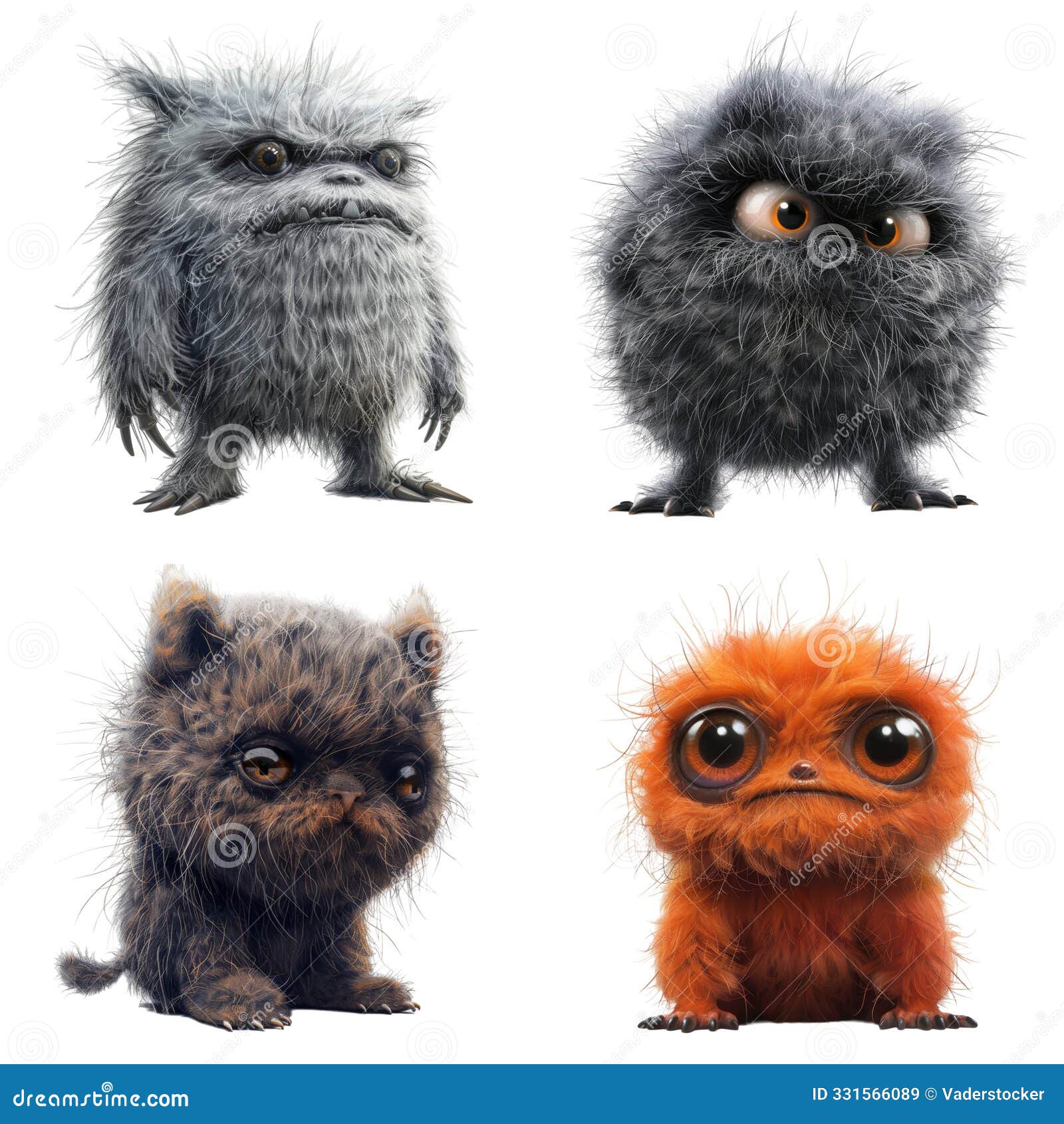 Four Furry Creatures with Different Expressions and Colors Stock ...