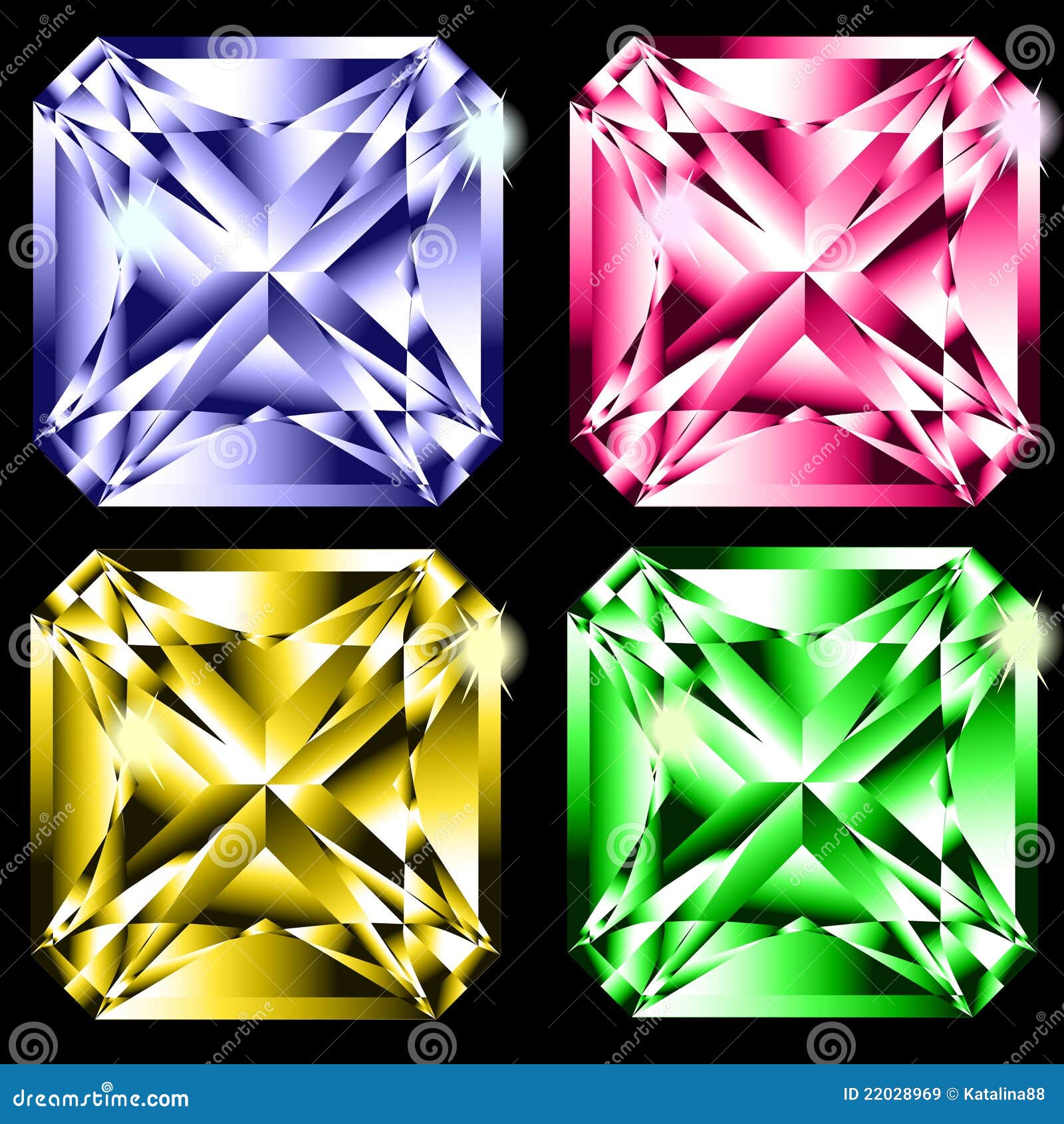 Four gems stock vector. Illustration of reflection, purple - 22028969