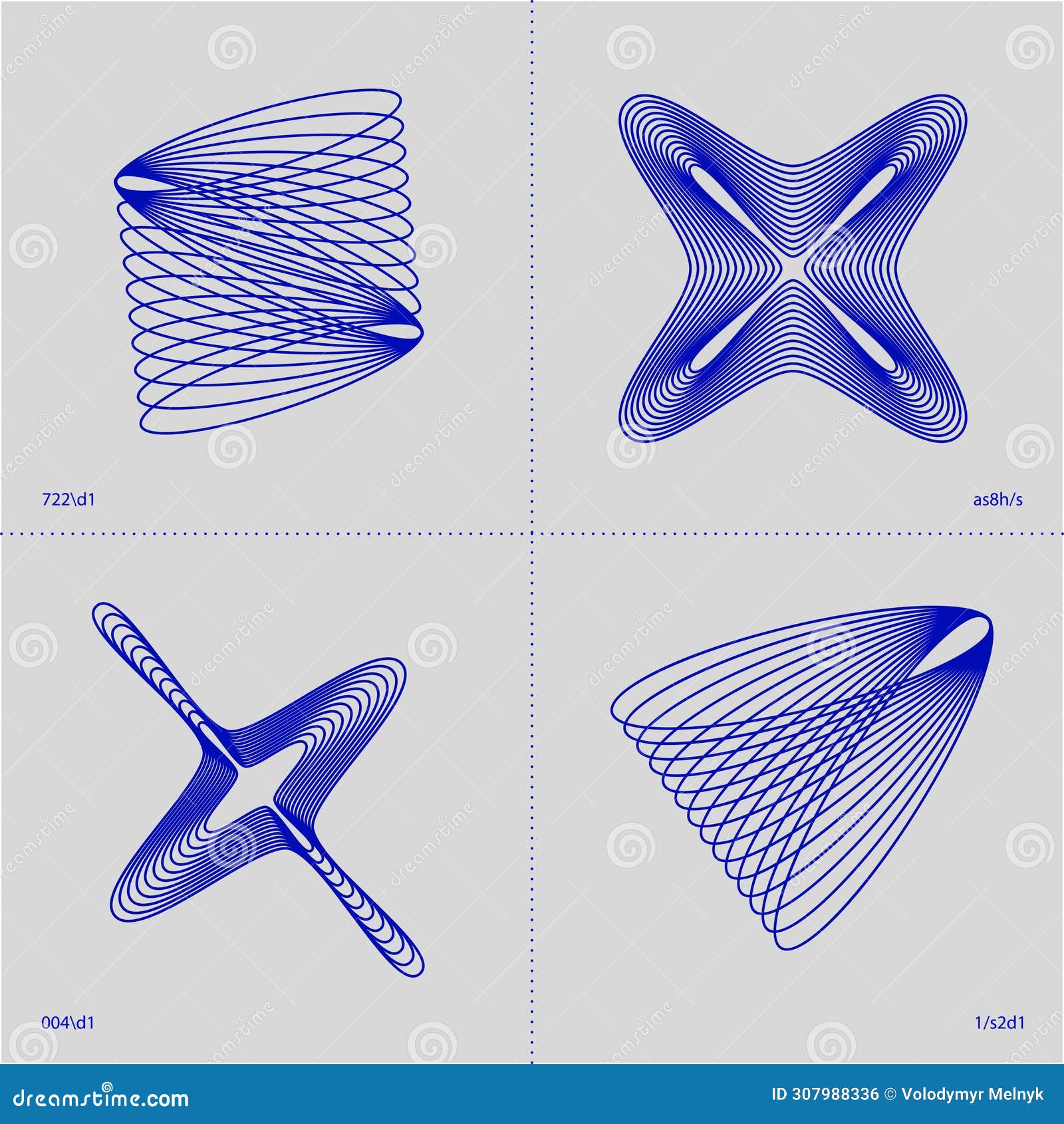 Four Geometric Line Patterns Creating Abstract Three-dimensional Shapes ...