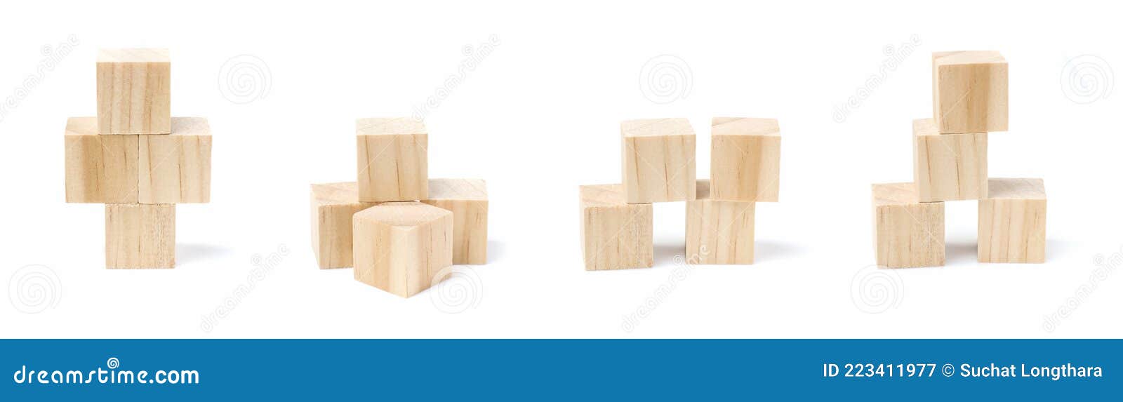 Four Geometric Wooden Cube Blocks Stacked in Different Ways. Stock ...