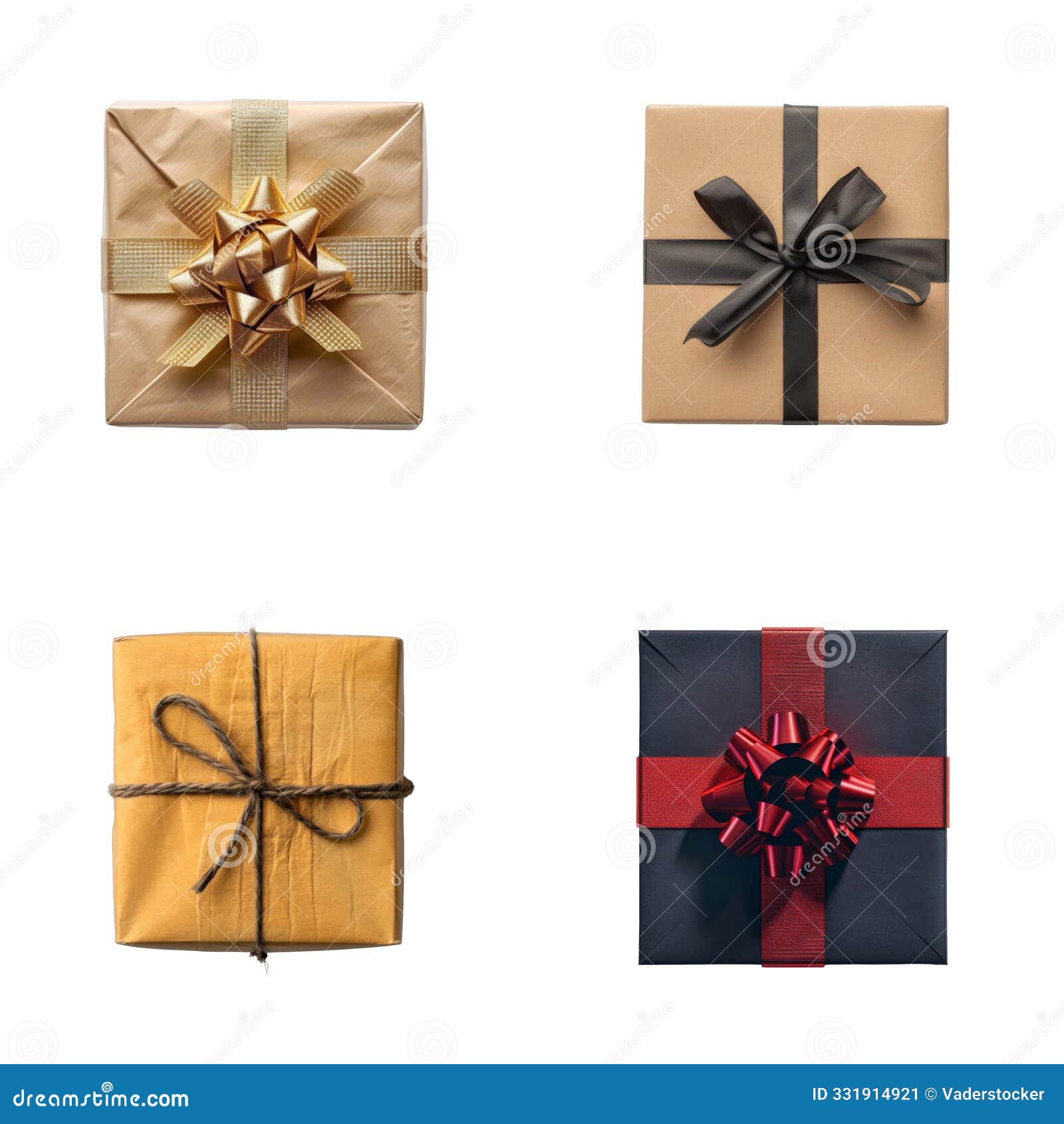Four Gift Boxes with Different Ribbons and Wrapping Stock Illustration ...