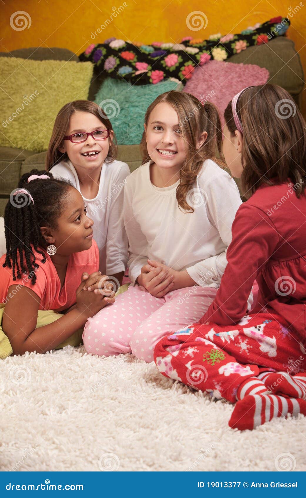 Four Girls at a Sleepover stock image. Image of joke - 19013377