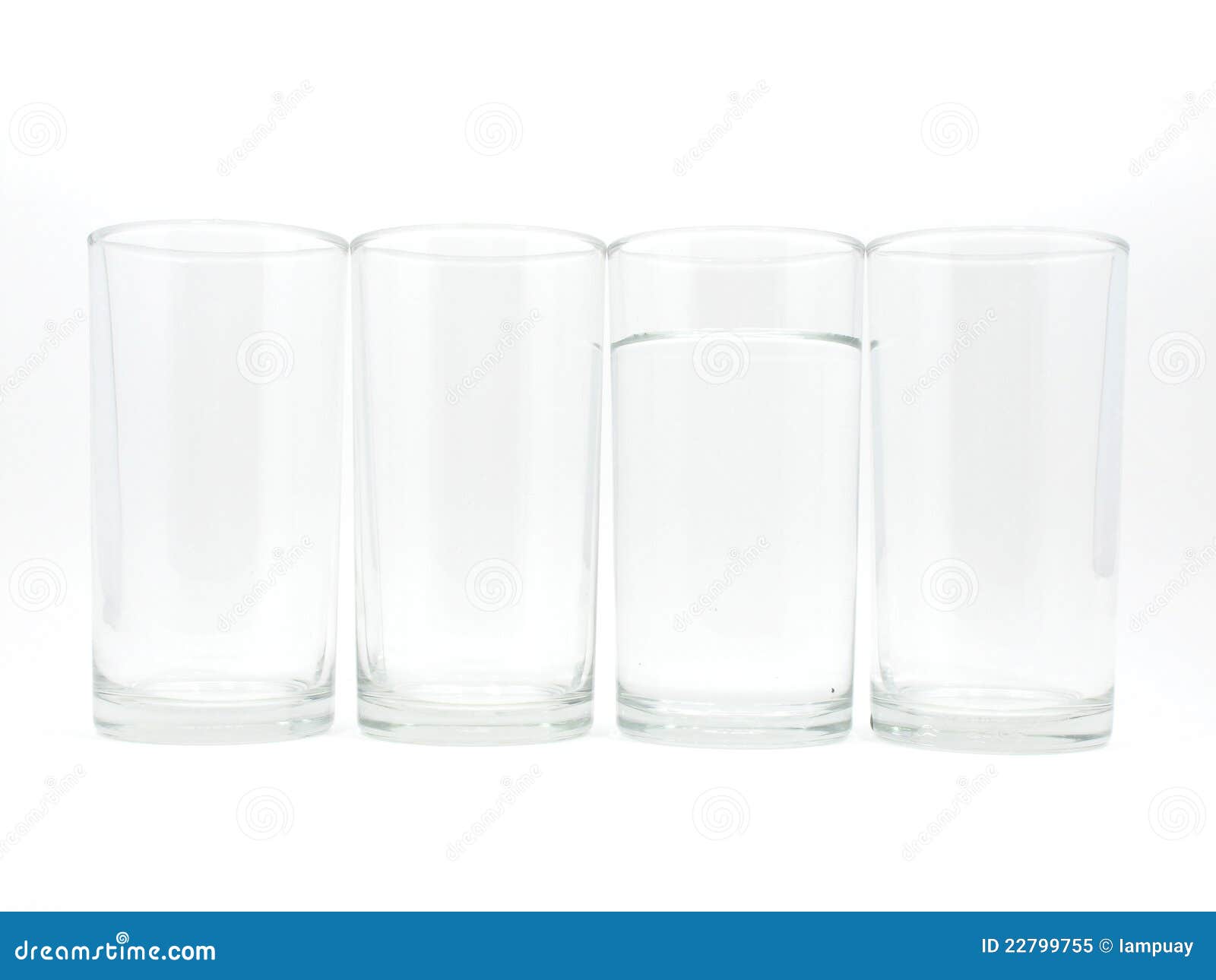 Four Glasses With Water In One Glass Stock Image - Image of crystal ...