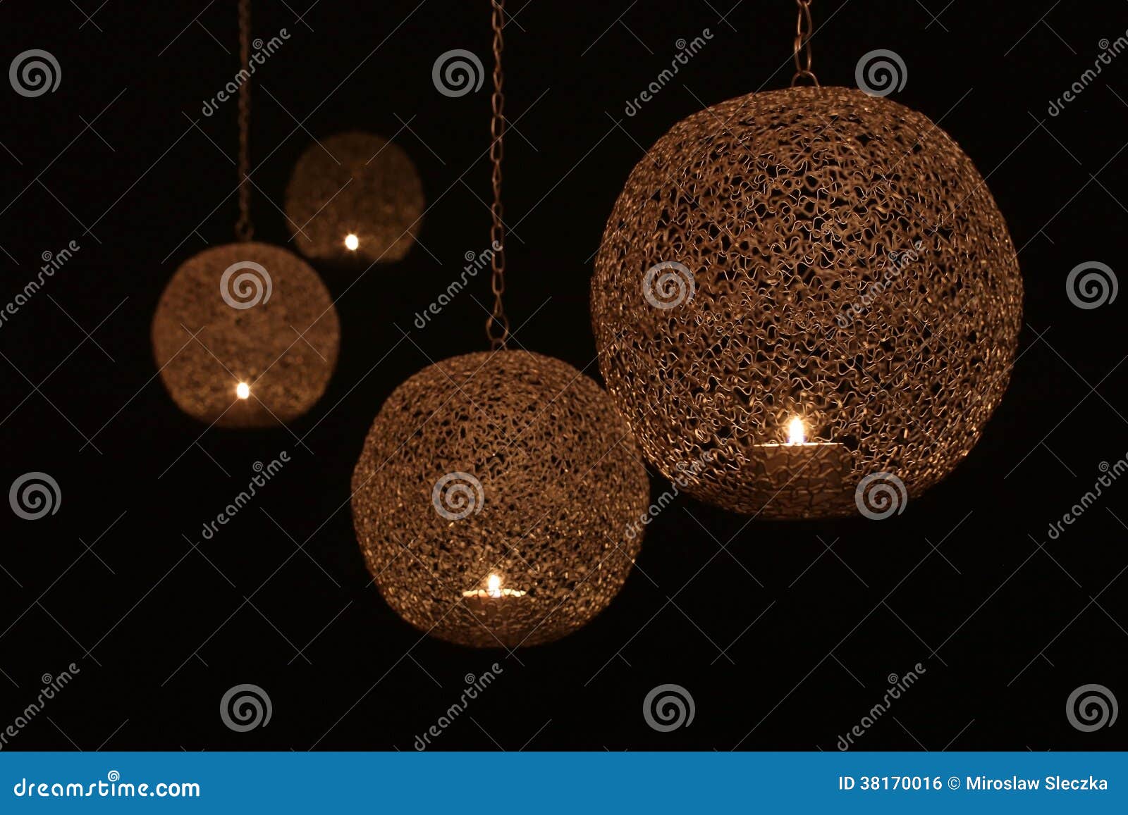 Four glowing lanterns stock photo. Image of mood, balls - 38170016