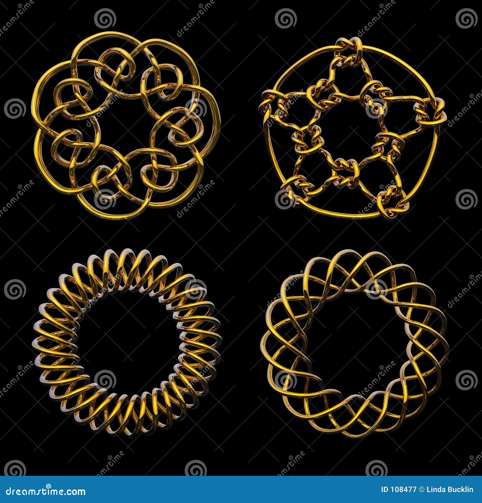 Four Gold Mathematical Knots - Includes Clipping Path Stock ...