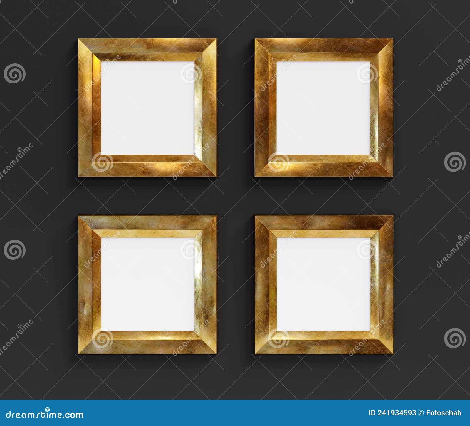 Four Golden Rectangle Frames Isolated on Black Background. 3D Render ...