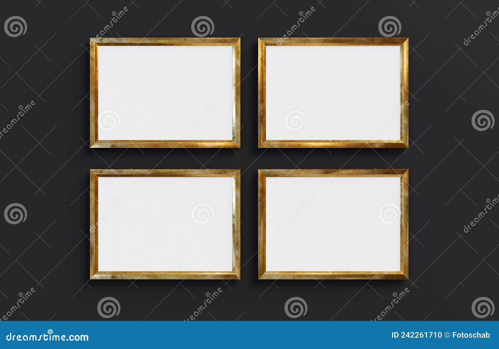 Four Golden Rectangle Frames Isolated on Black Background. 3D Render ...