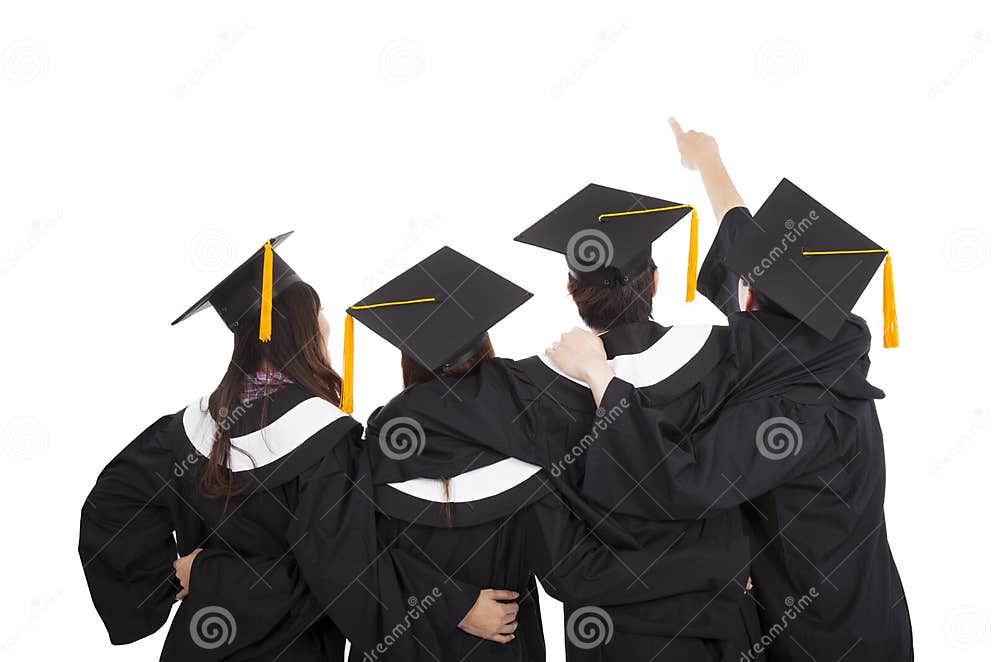 Graduate Students Pointing and Looking Up Stock Image - Image of ...
