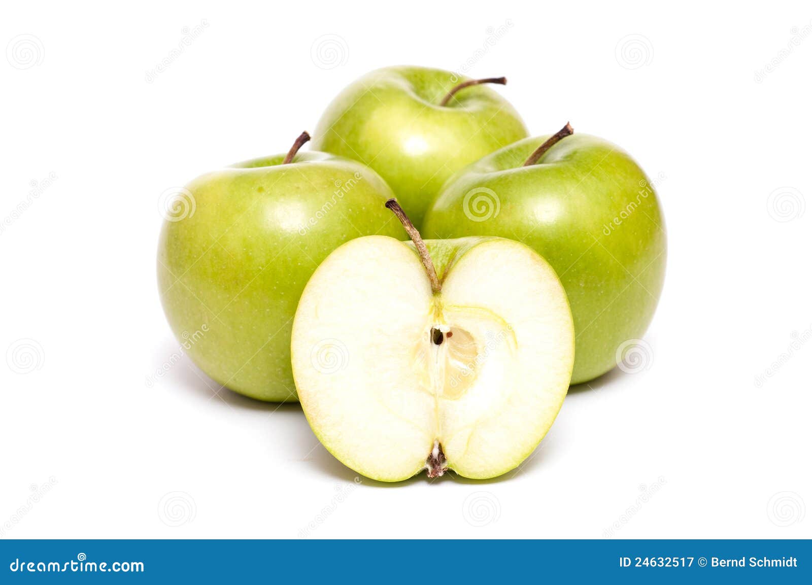 Four green apples stock image. Image of sliced, healthy - 24632517
