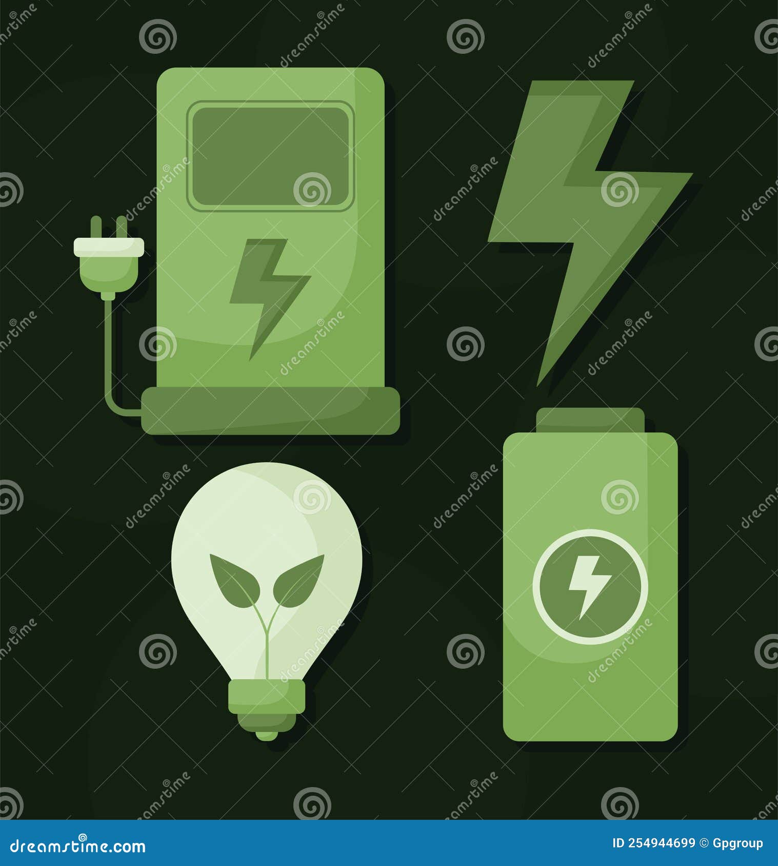 Four green energy icons stock vector. Illustration of industry - 254944699
