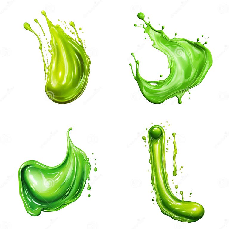 Four Green Liquid Splats and Splashes Stock Illustration - Illustration ...