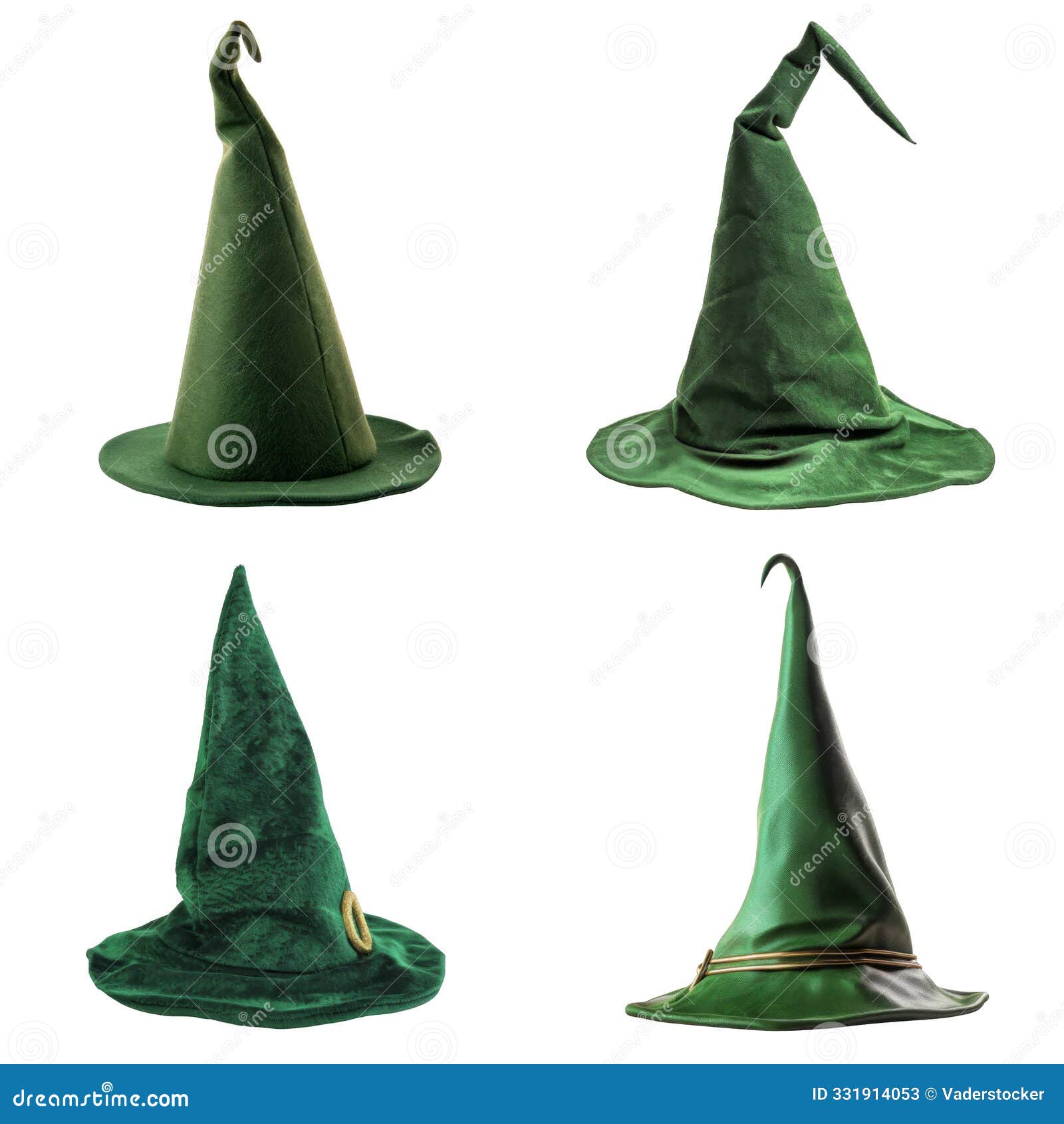 Four Green Witch Hats with Varying Styles Stock Illustration ...