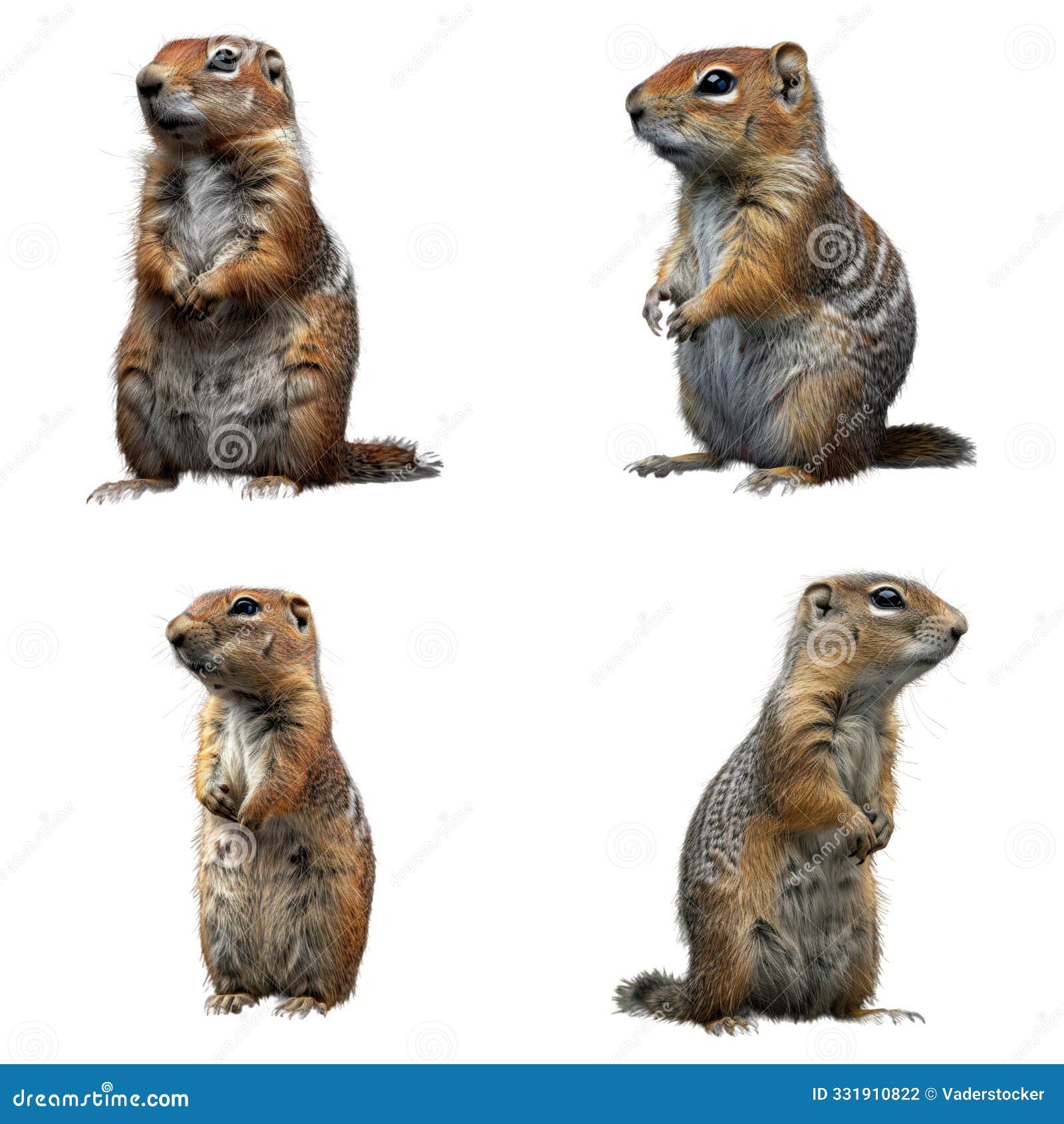 Four Ground Squirrels Standing on a White Background Stock Photo ...