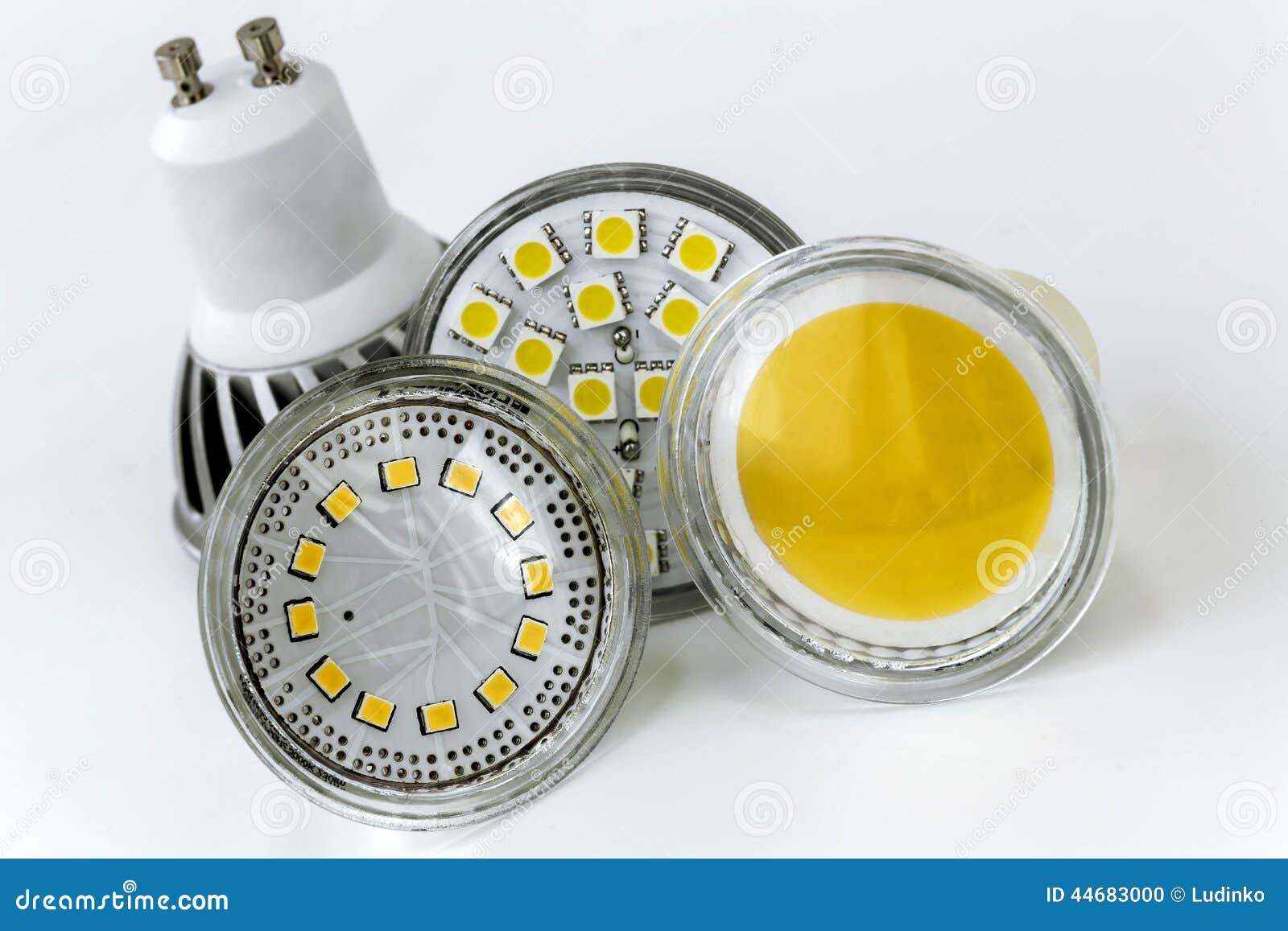 Four GU10 LED Bulbs with Different Sizes of Chips Used Stock Photo ...