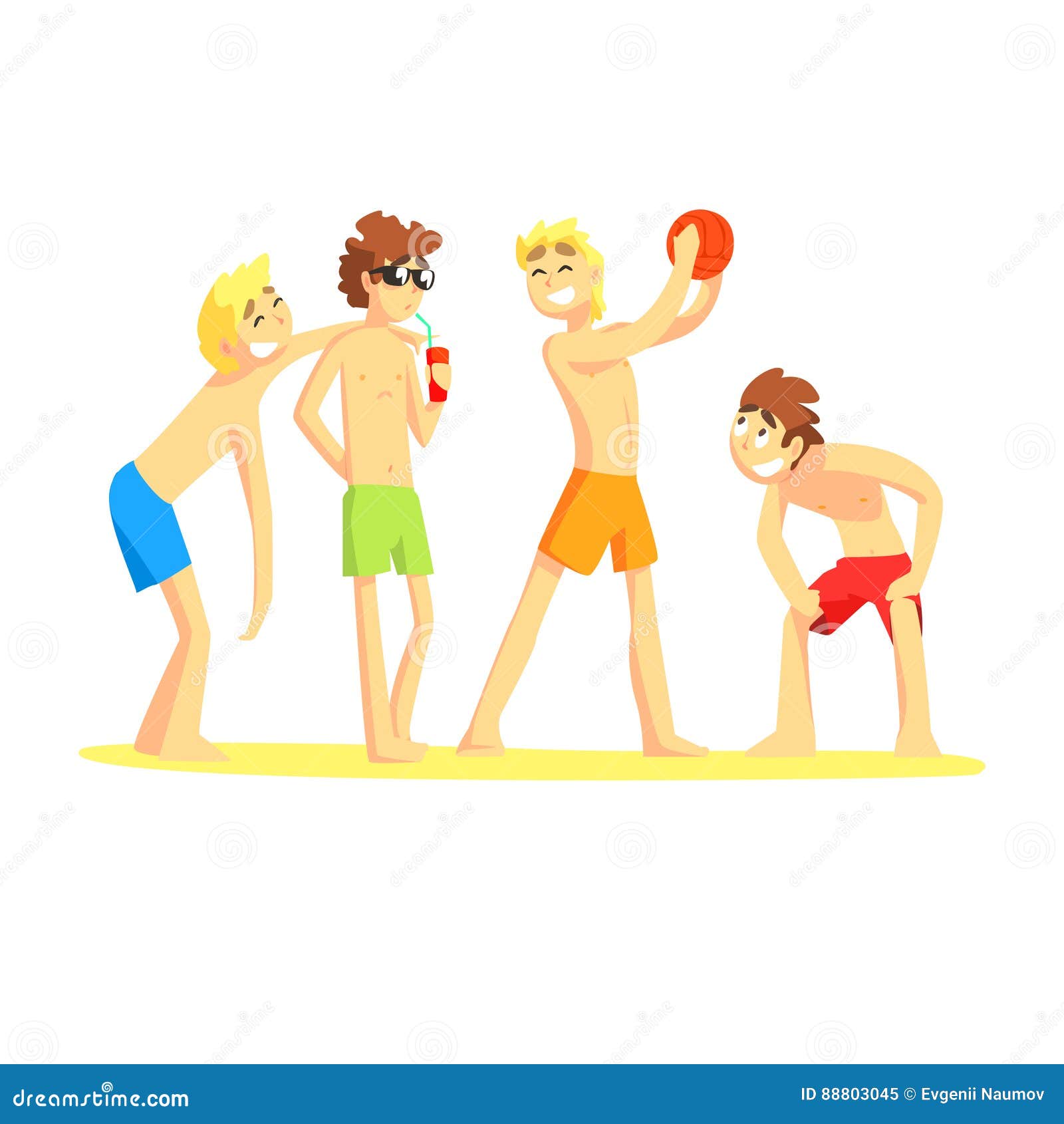 Four Guys Playing Having Fun Part Of Friends In Summer On The Beach