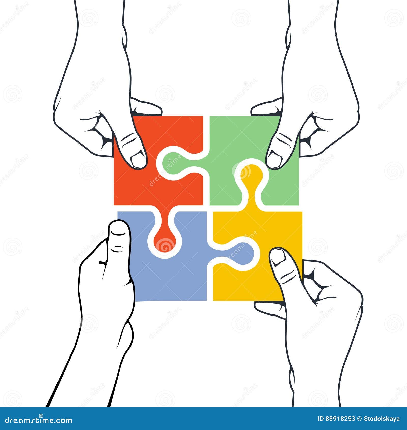Four Hands Joining Puzzle Piece - Association Concept Stock Vector ...