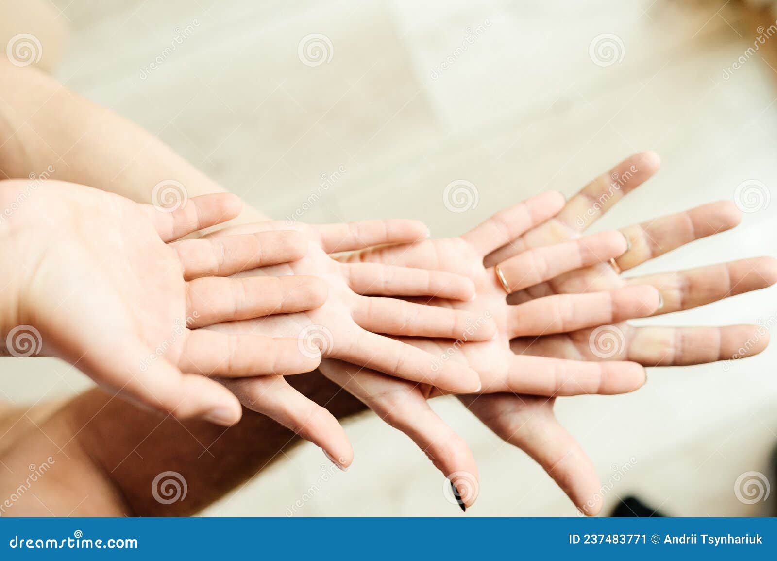 Four Hands Placed on Top of Each Other Palms Up, Unity of Parents and ...