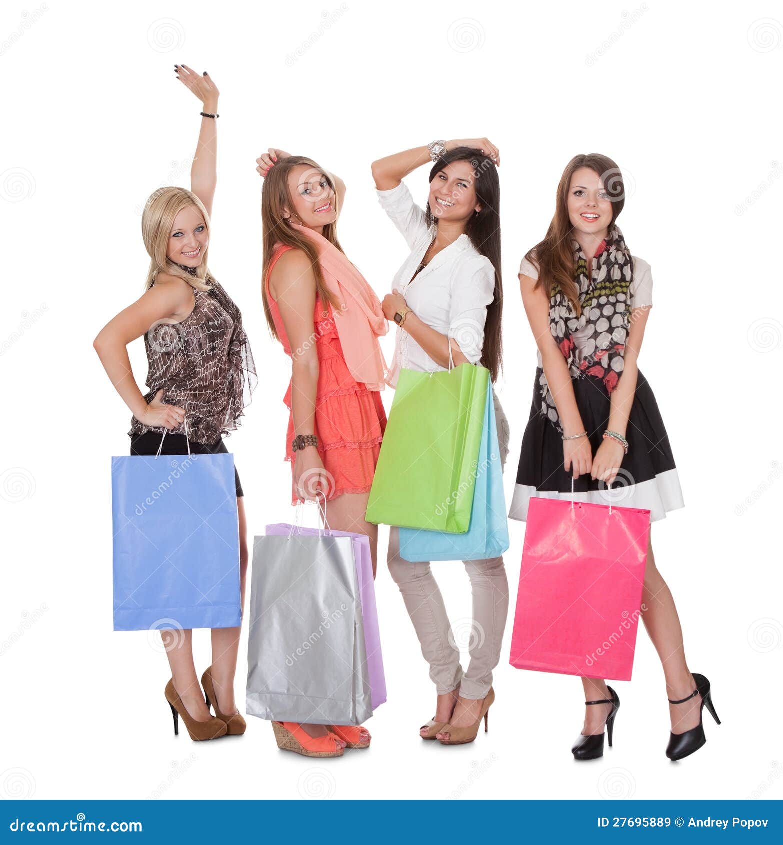 Four happy female shoppers stock image. Image of four - 27695889