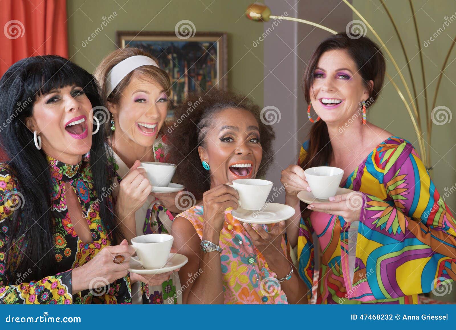 Four Happy Women Drinking Tea Stock Photo - Image of paisley, cute ...