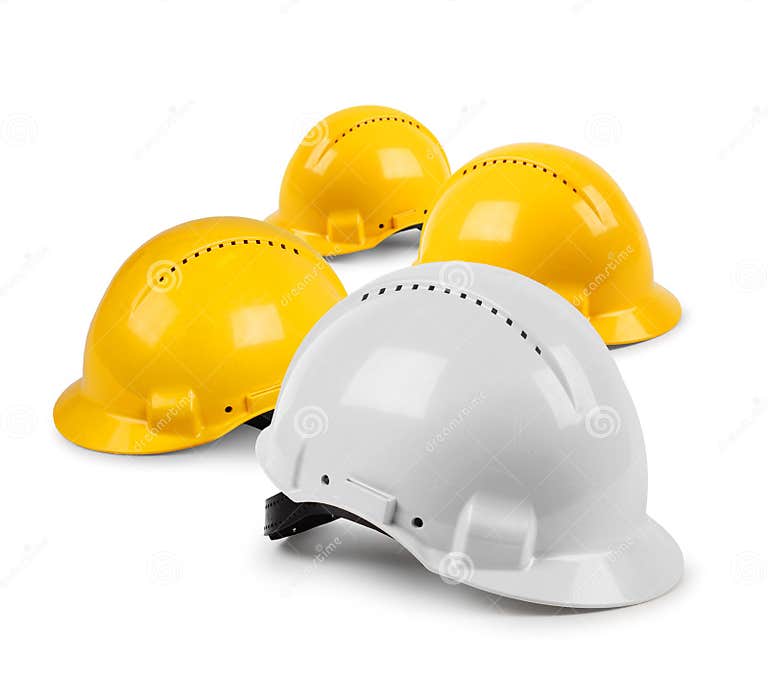 Four hard hat team stock image. Image of gear, yellow - 22917451