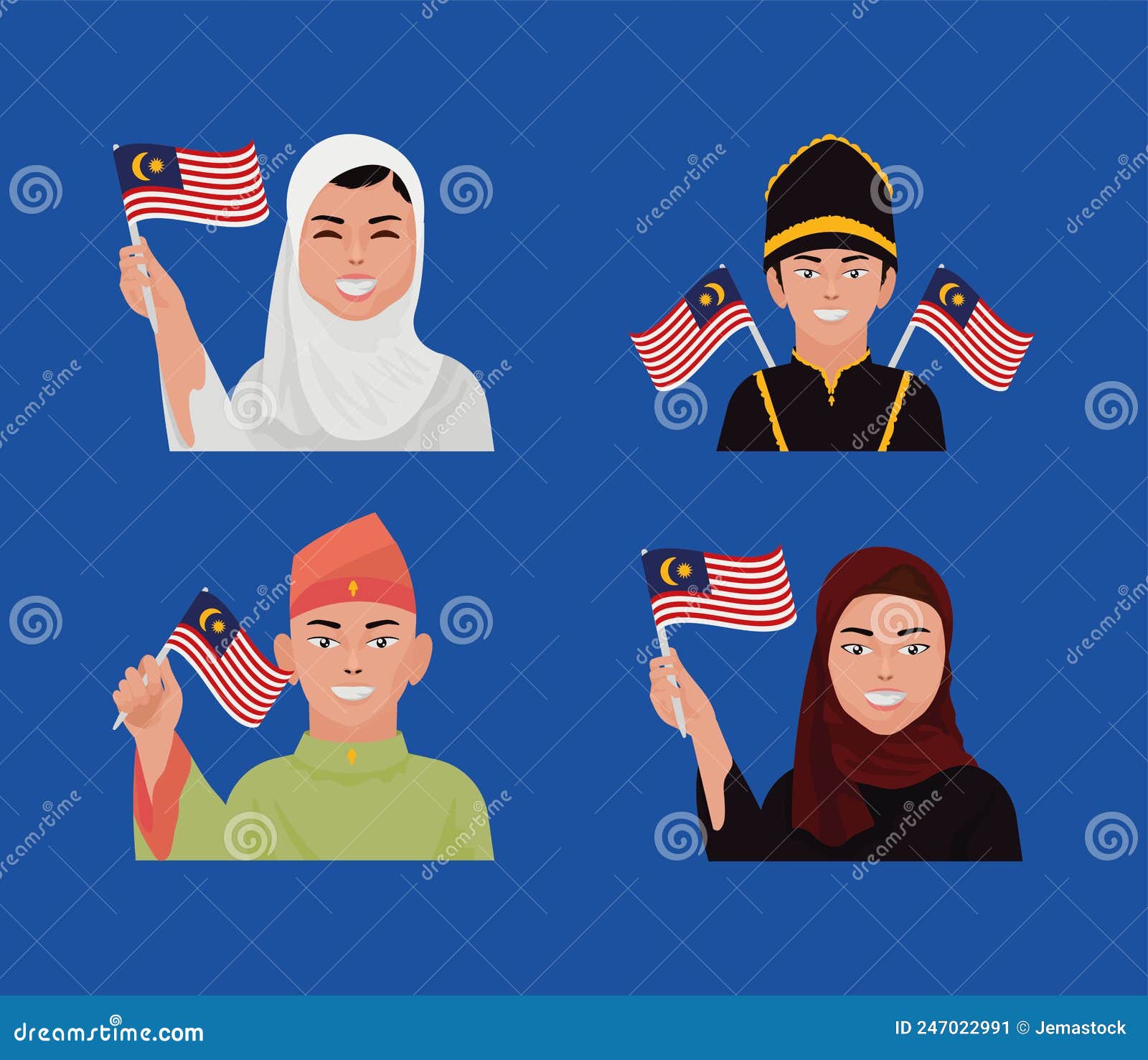 Four Hari Merdeka Characters Cartoon Vector | CartoonDealer.com #247022991