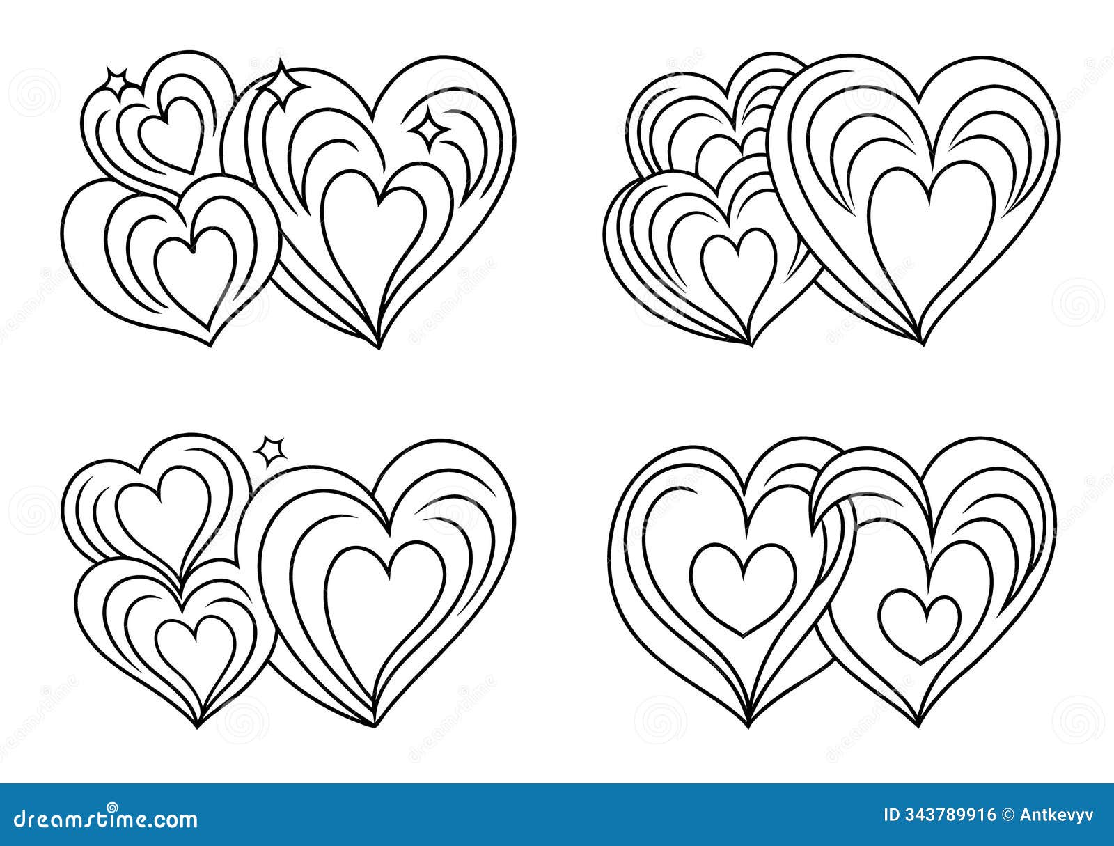 Four Heart Designs, Outline Hand-drawn Drawn Sketch Stock Vector ...