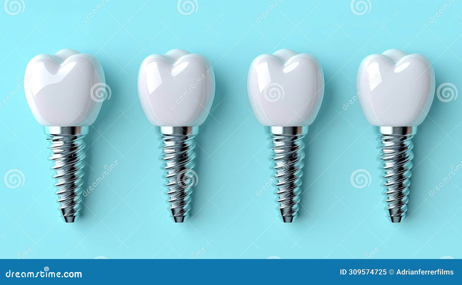 Four Heart-shaped Dental Implants on a Light Blue Surface. Stock Image ...