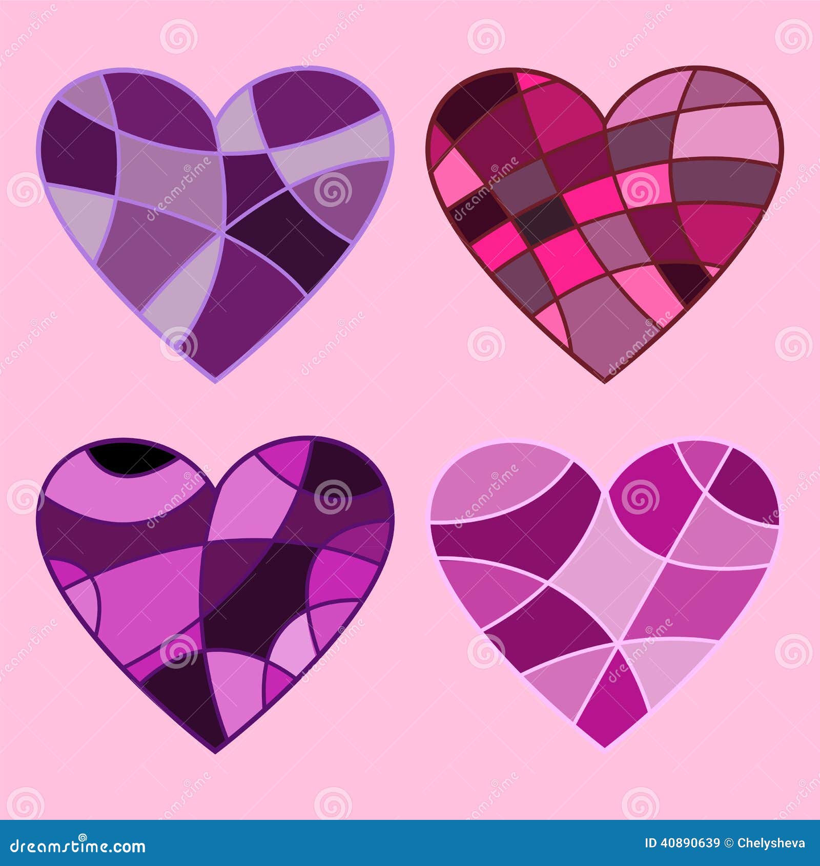 Four hearts stock vector. Illustration of stained, craft - 40890639