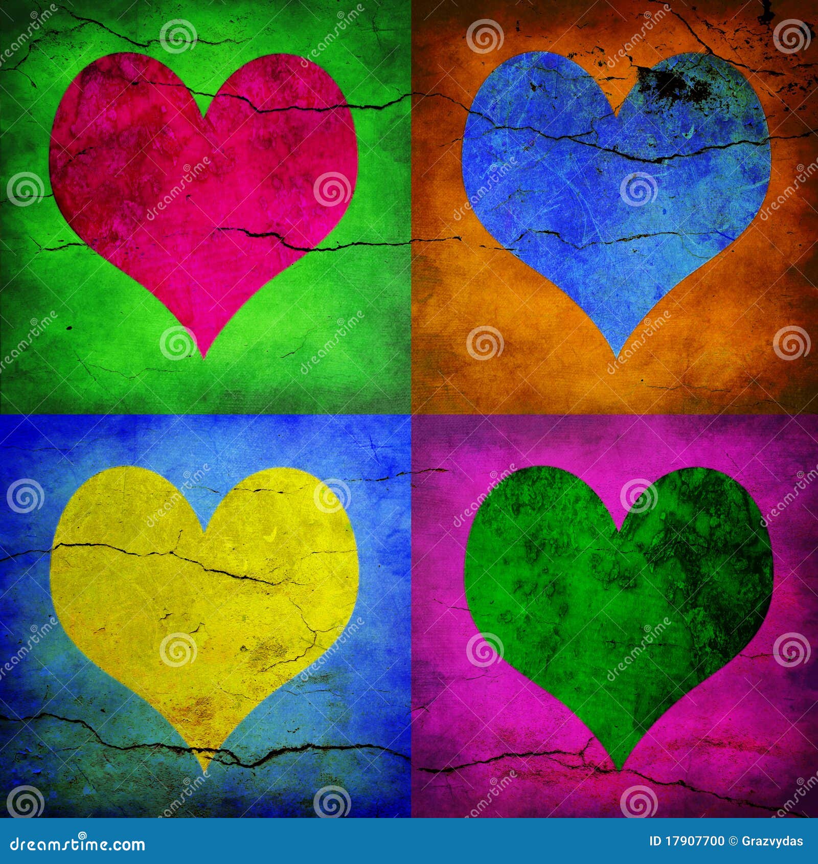 Four Hearts with Diferent Colors Stock Illustration - Illustration of ...