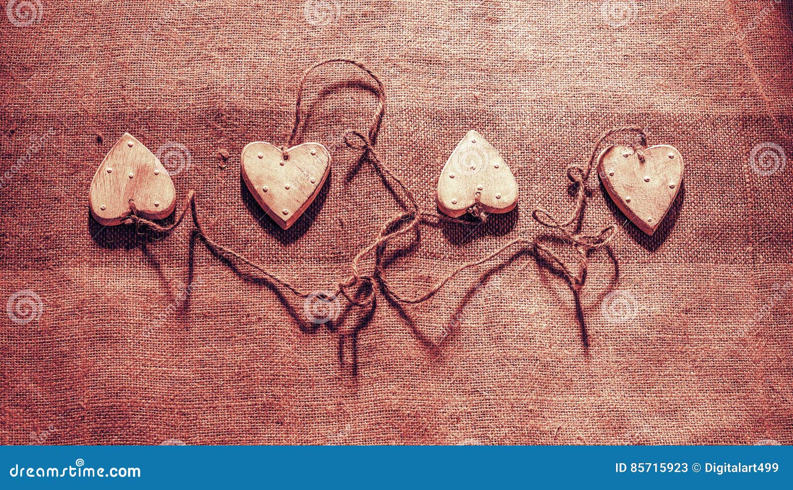 Four Hearts Linked Together with Rope Stock Image - Image of style ...