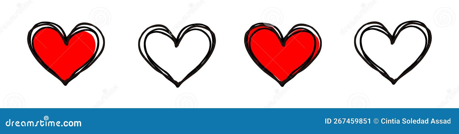 FOUR HEARTS in a ROW with INTERSPERSED RED COLOR Stock Illustration ...
