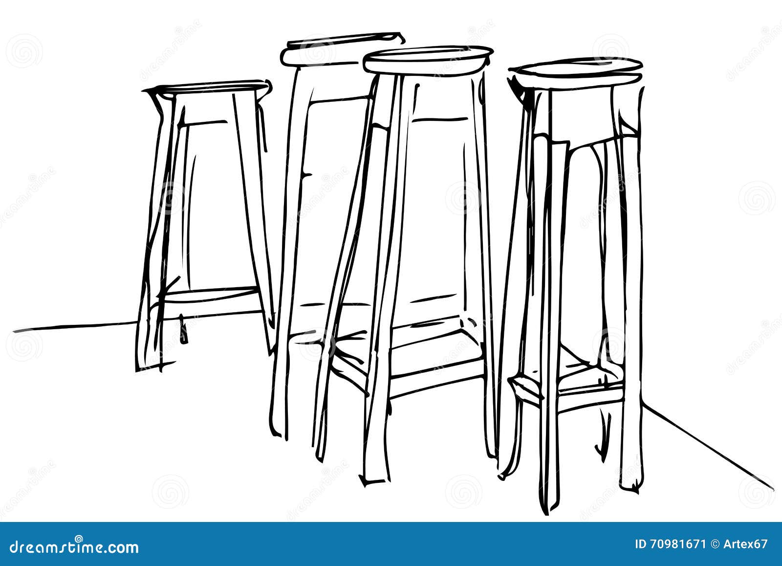 Four high wooden stool stock vector. Illustration of sketch - 70981671