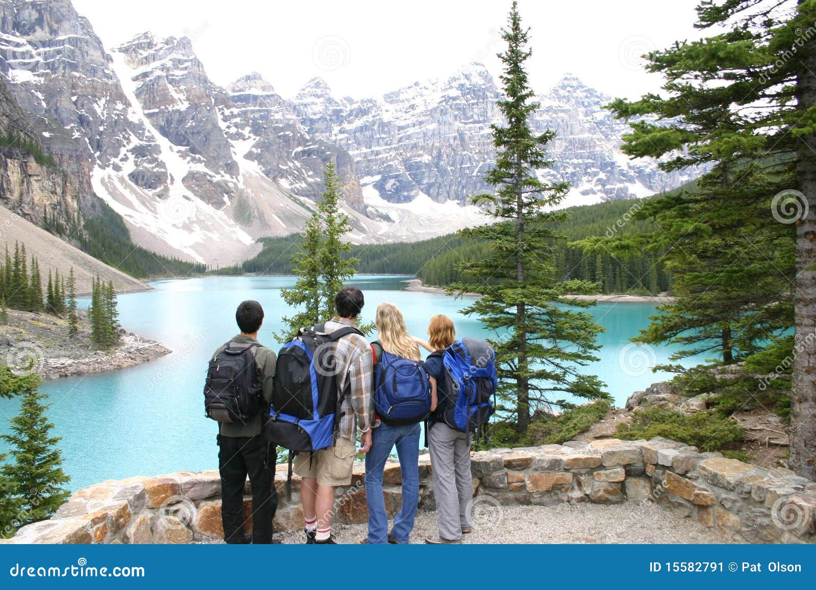 Four Hikers stock image. Image of blue, forest, horizon - 15582791