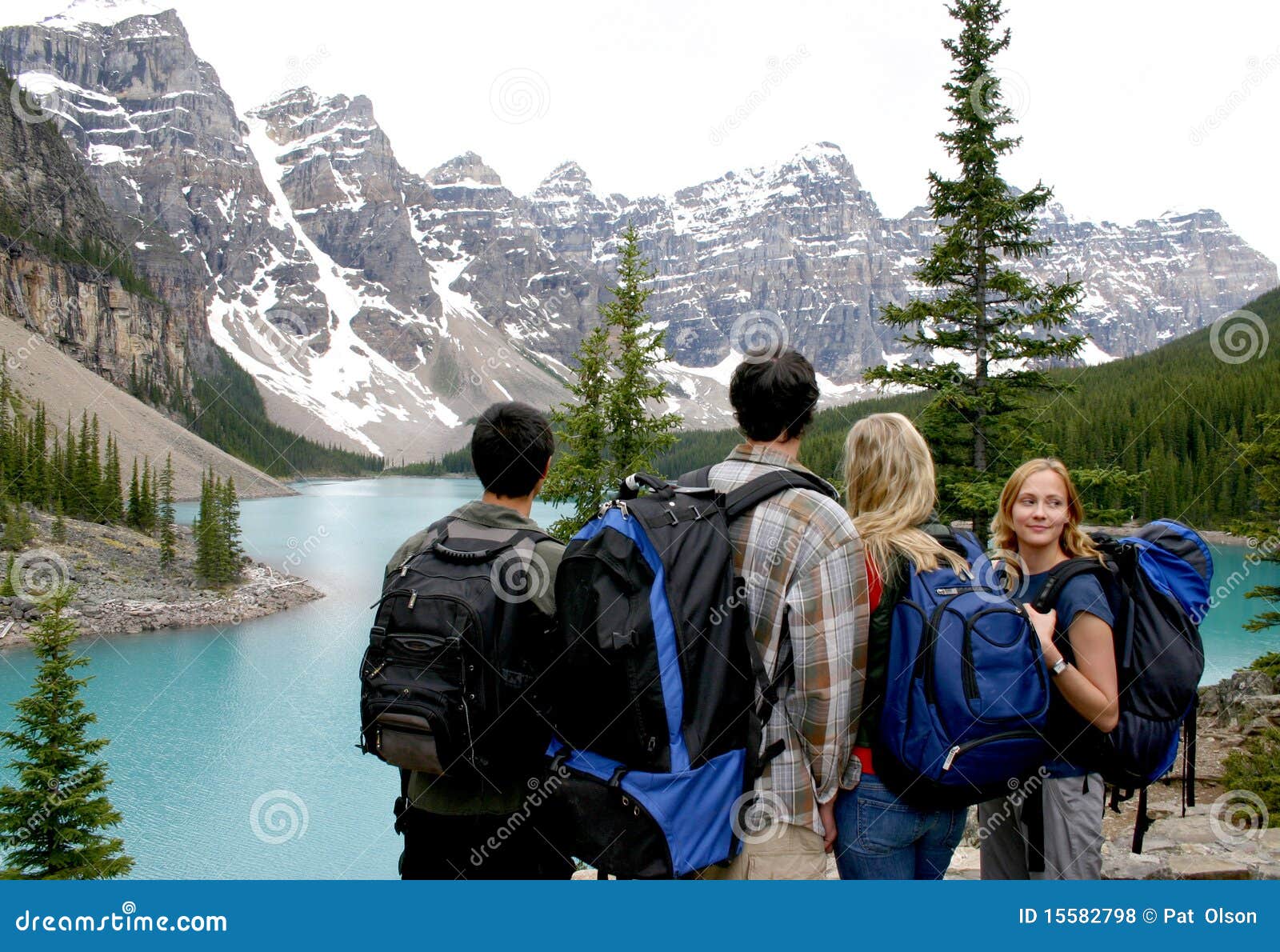Four Hikers stock photo. Image of scenic, pine, silence - 15582798