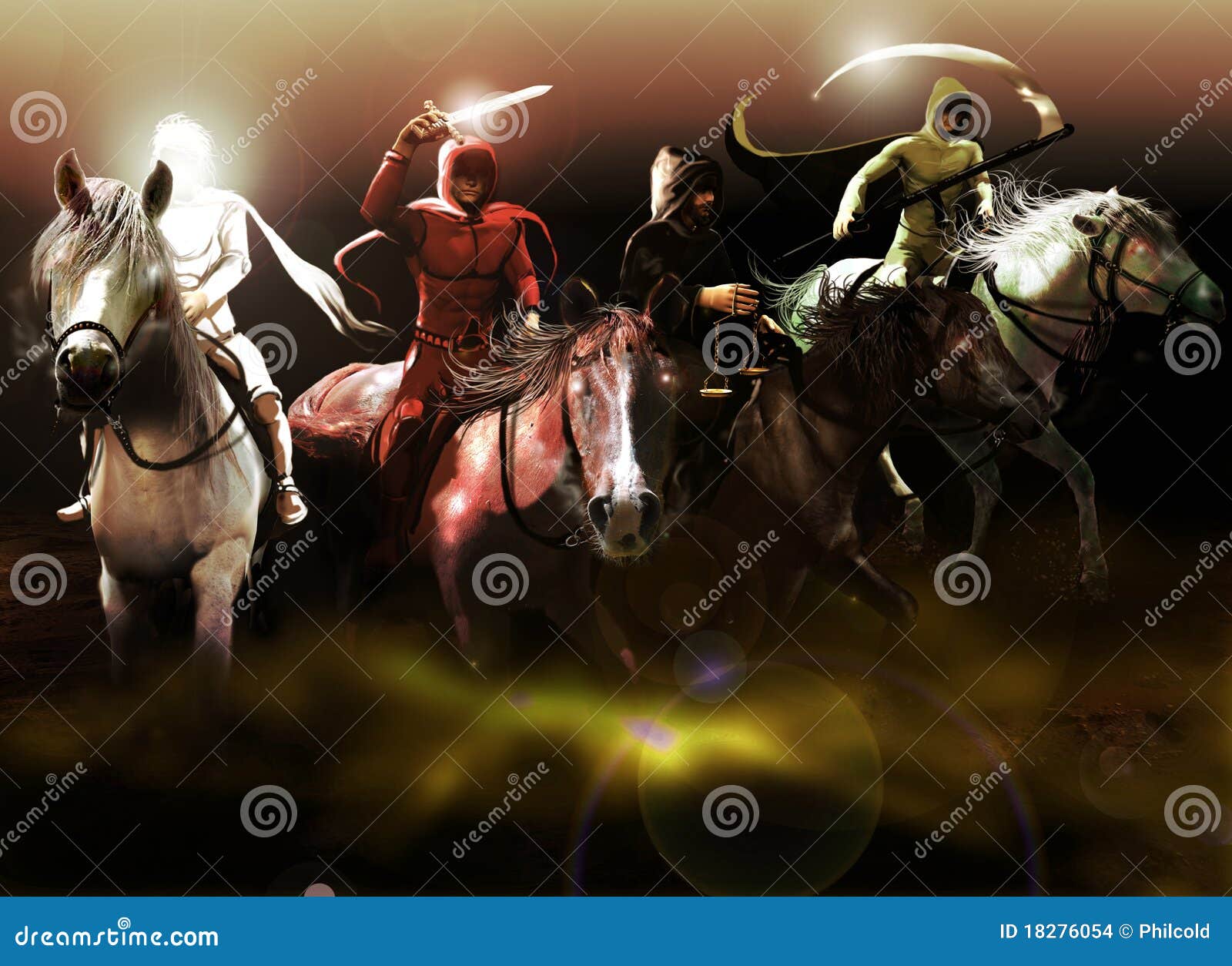 The Four Horsemen of the Apocalypse Stock Illustration - Illustration ...